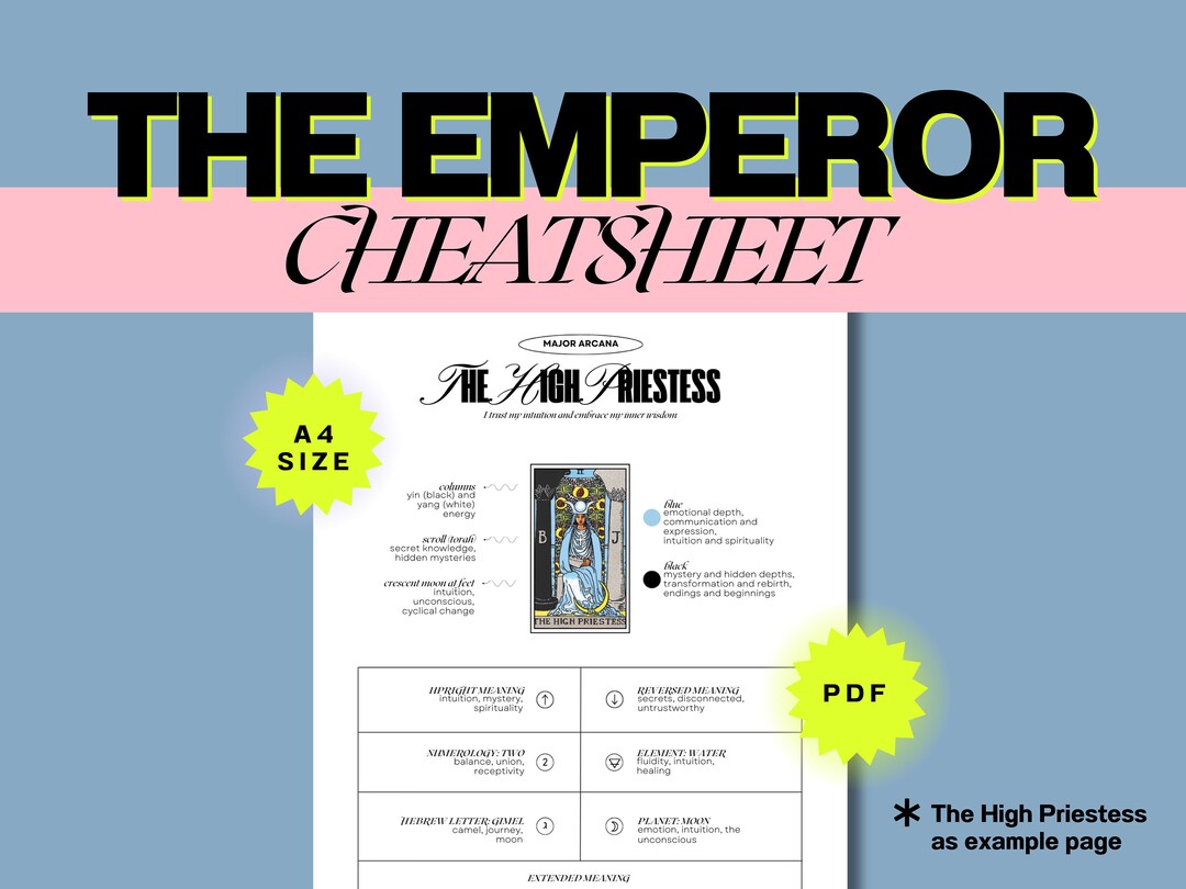 The Emperor Tarot Cheat Sheet Detailed A4 PDF Upright & Reversed ...