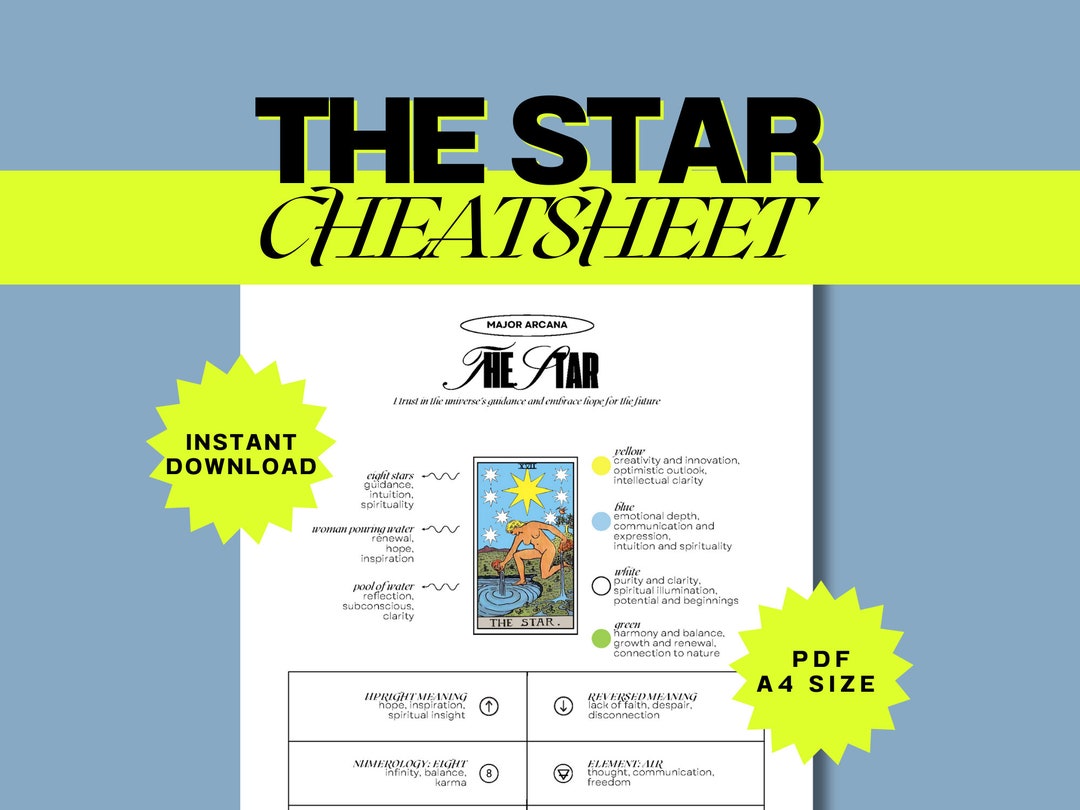 The Star Tarot Cheat Sheet - Detailed A4 PDF | Upright & Reversed ...