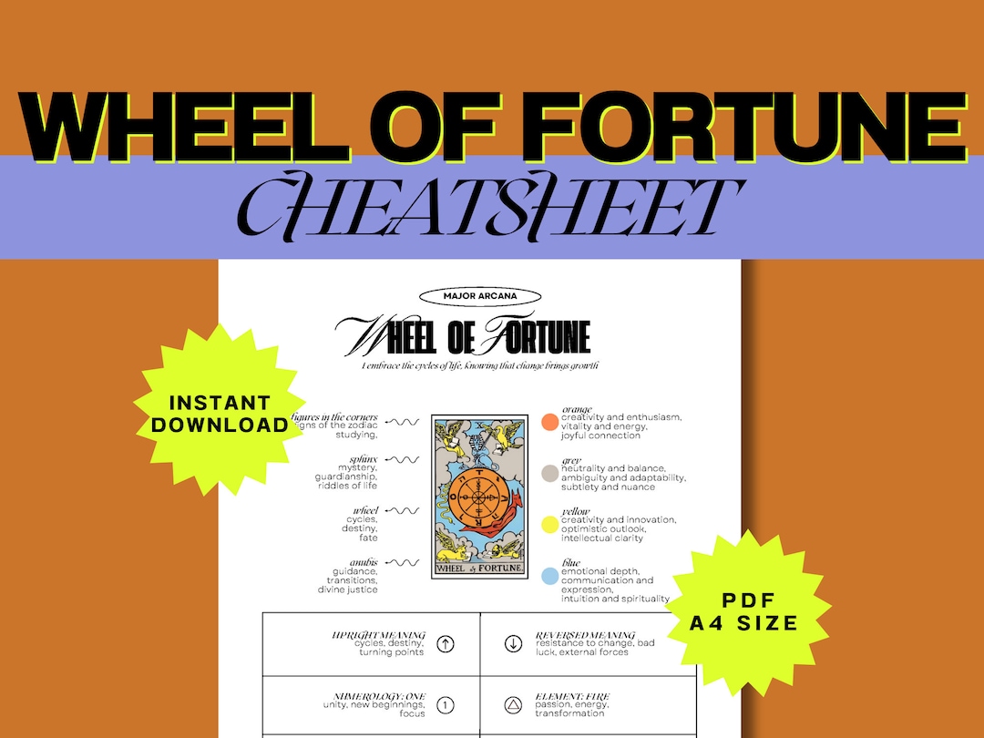 The Wheel of Fortune Tarot Cheat Sheet - Detailed A4 PDF | Upright ...