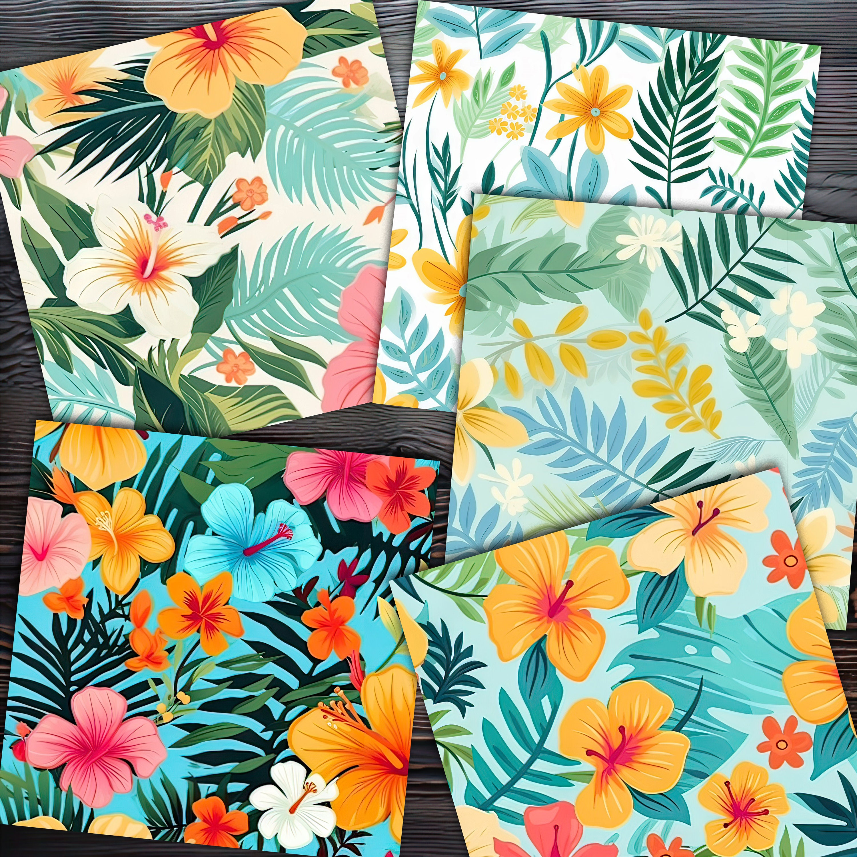 Tropical Floral Digital Paper 20 Pack, Scrapbook Papers, Seamless ...