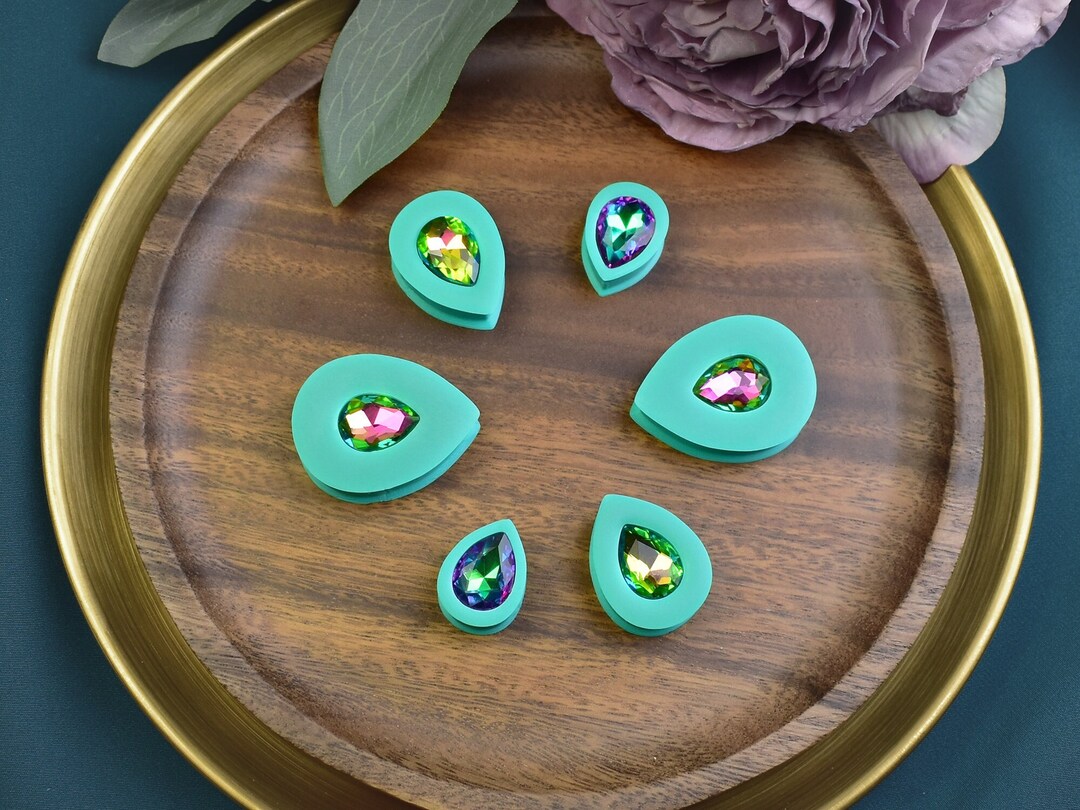 Teardrop Ear Tunnels With Crystals 20-100mm | Pair | Ultra Light 3D ...