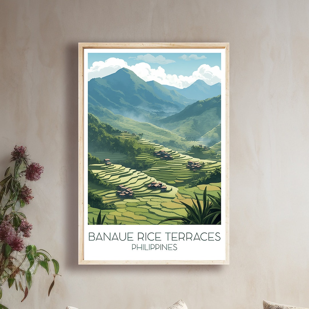 Vintage Banaue Rice Terraces Art, Philippines Travel Poster ...