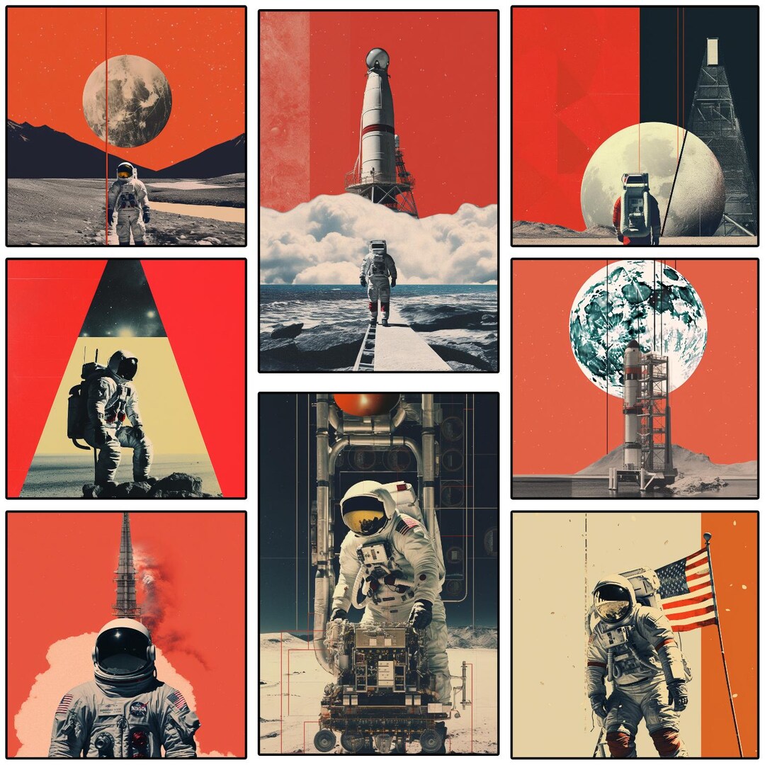 Apollo 11 Collage Art Prints Vintage Space Exploration Posters, Lunar ...