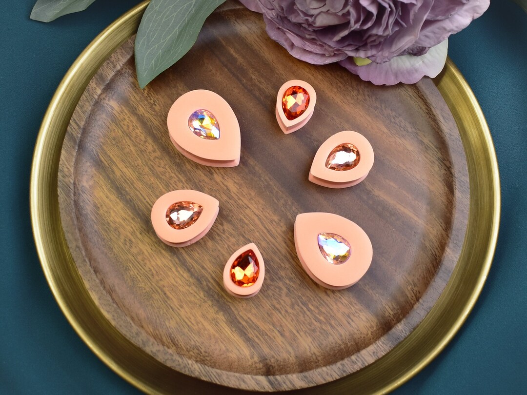 Teardrop Ear Tunnels With Crystals 20-100mm | Pair | Ultra Light 3D ...