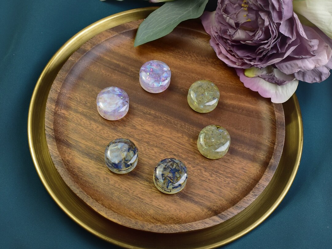 Resin Ear Tunnels 25mm With Stones | Pair | Ear Plugs | Gauge Earrings ...