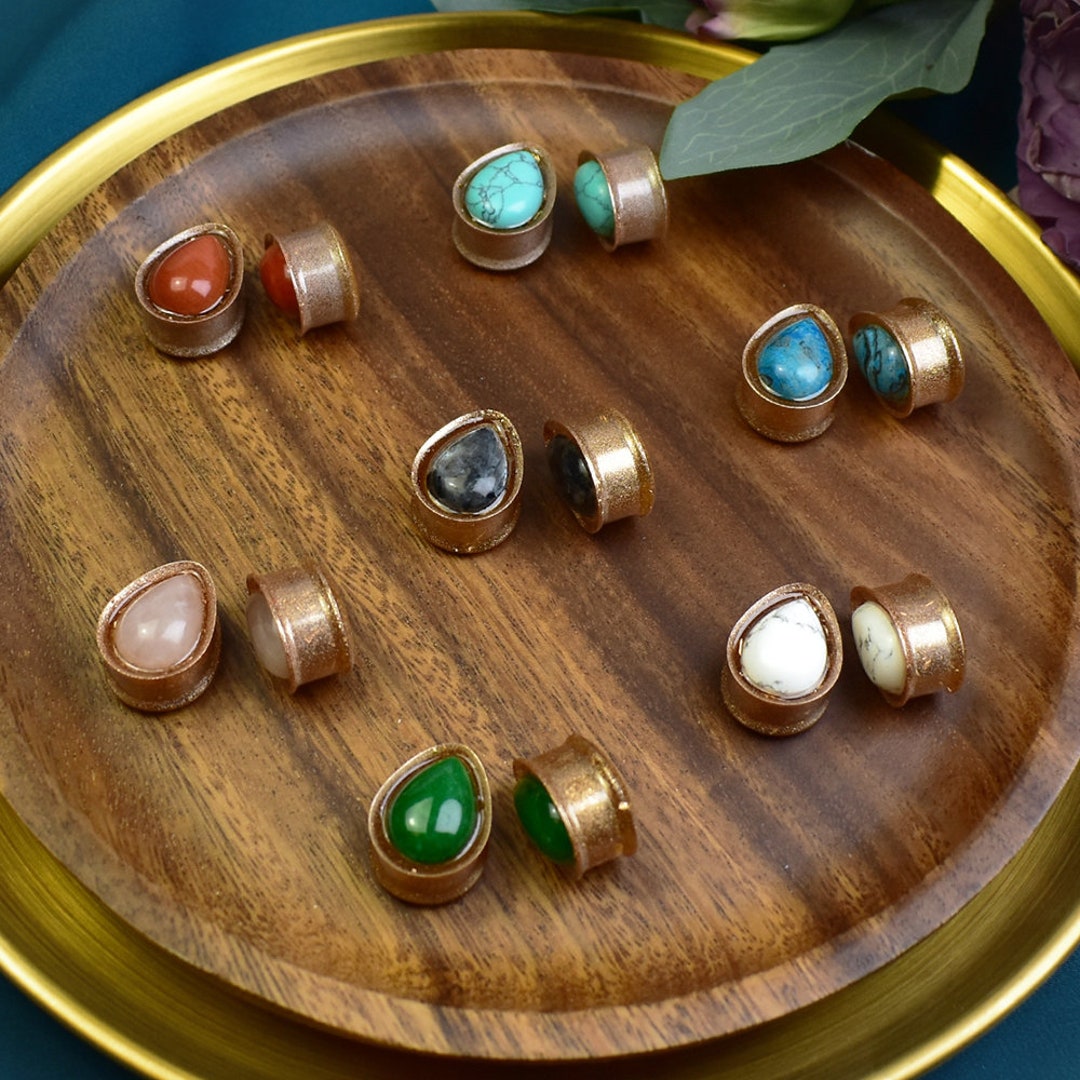 Resin Gold Teardrop Ear Plugs 19mm With Stone | Pair | Ear Tunnels ...