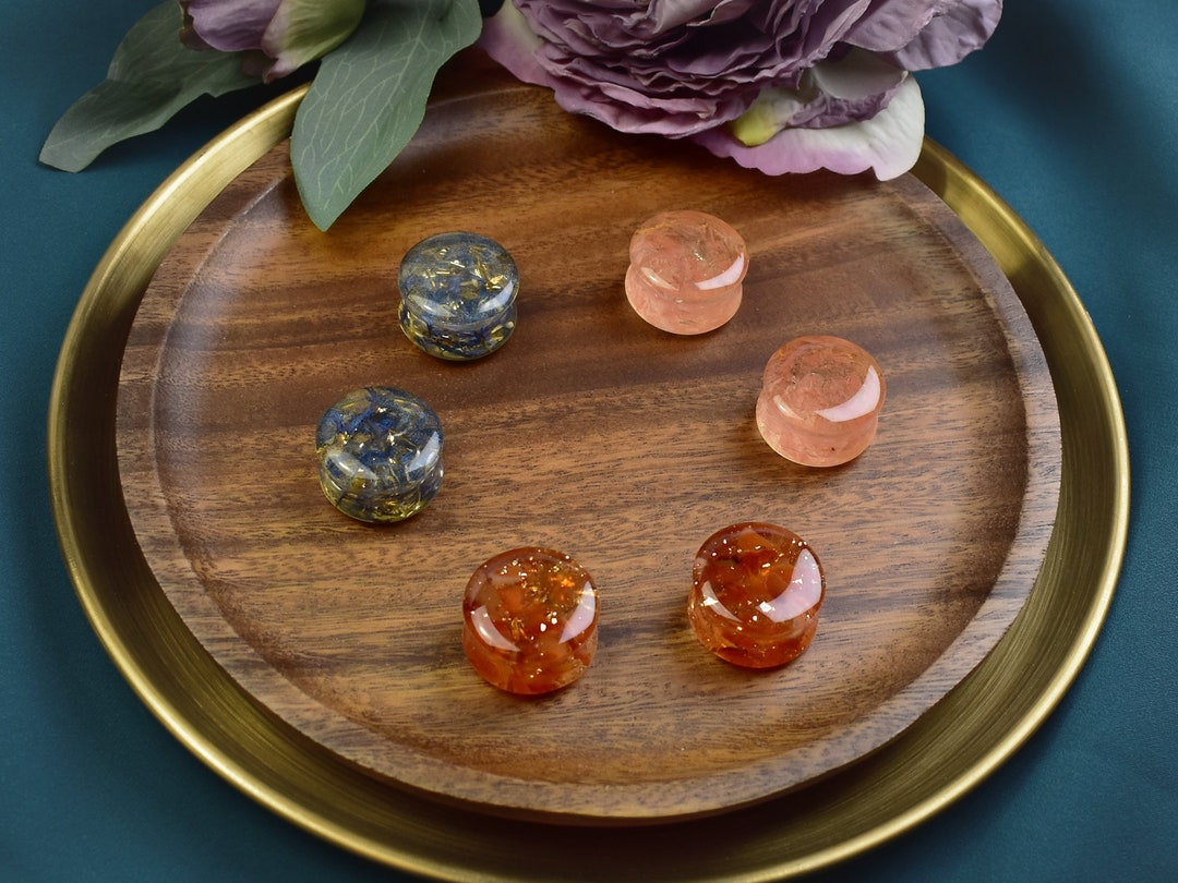 Resin Ear Tunnels 24mm With Stones | Pair | Ear Plugs | Gauge Earrings ...