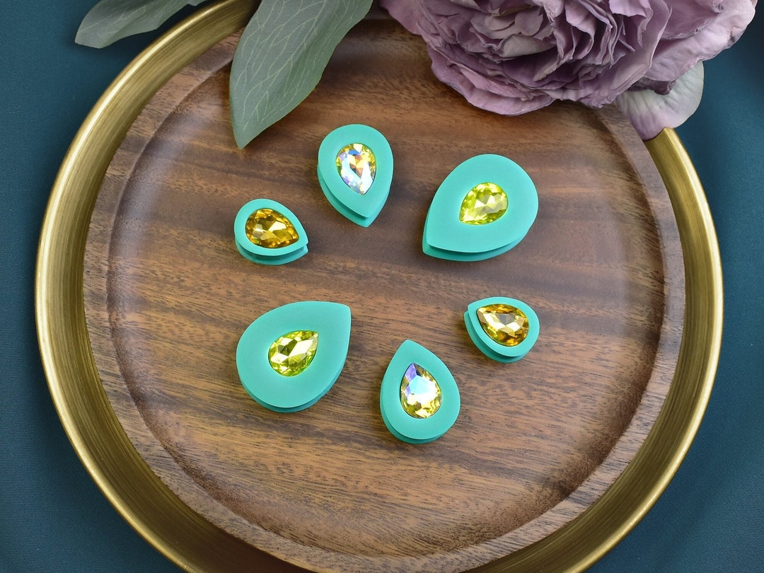 Teardrop Ear Tunnels With Crystals 20-100mm | Pair | Ultra Light 3D ...