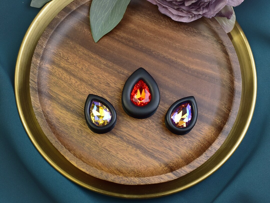 Teardrop Ear Tunnels With Crystals 30-100mm Pair Ultra Light 3D Print ...