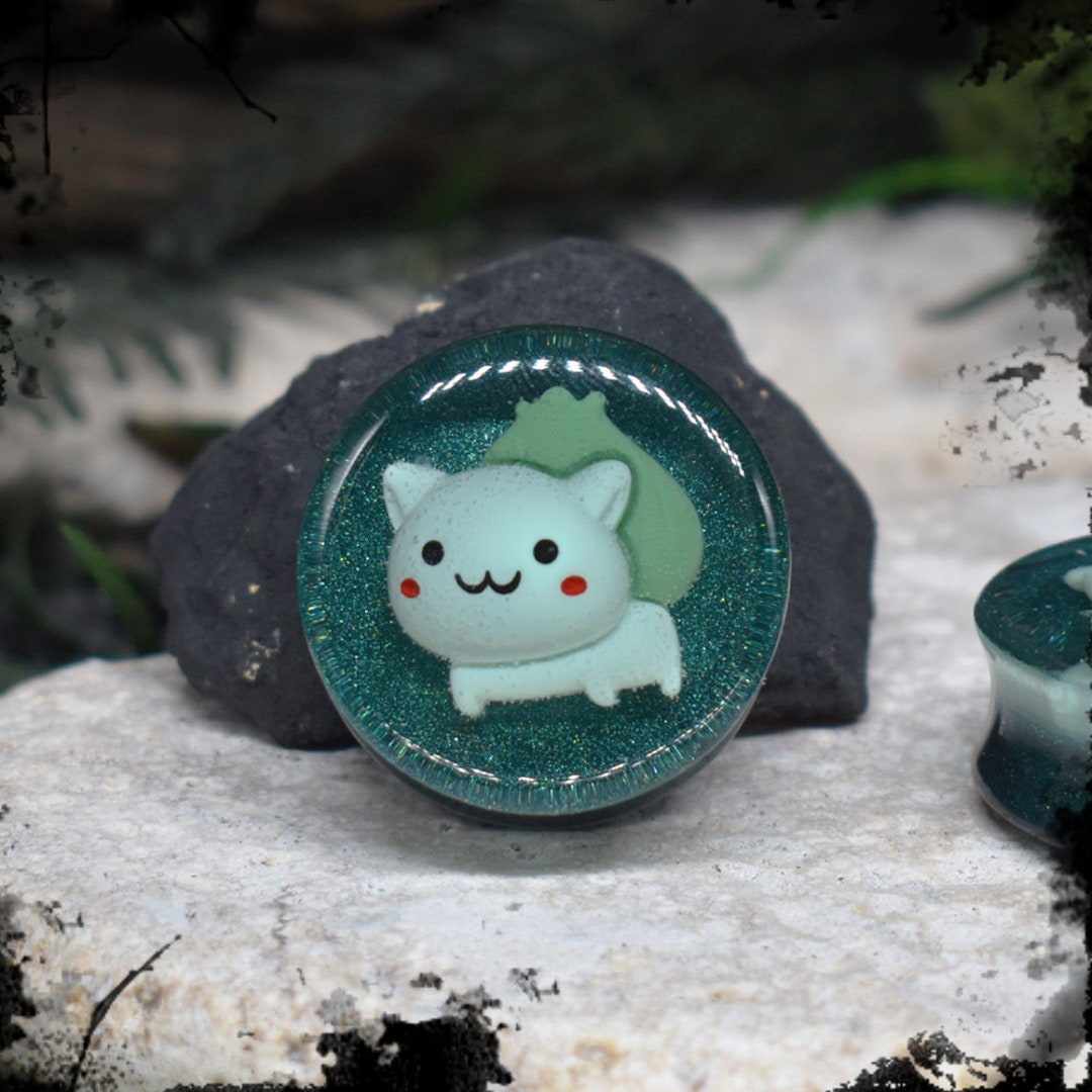 Resin Ear Tunnels 24-30mm Bulbasaur | Pair | Ear Plugs | Gauge Earrings ...