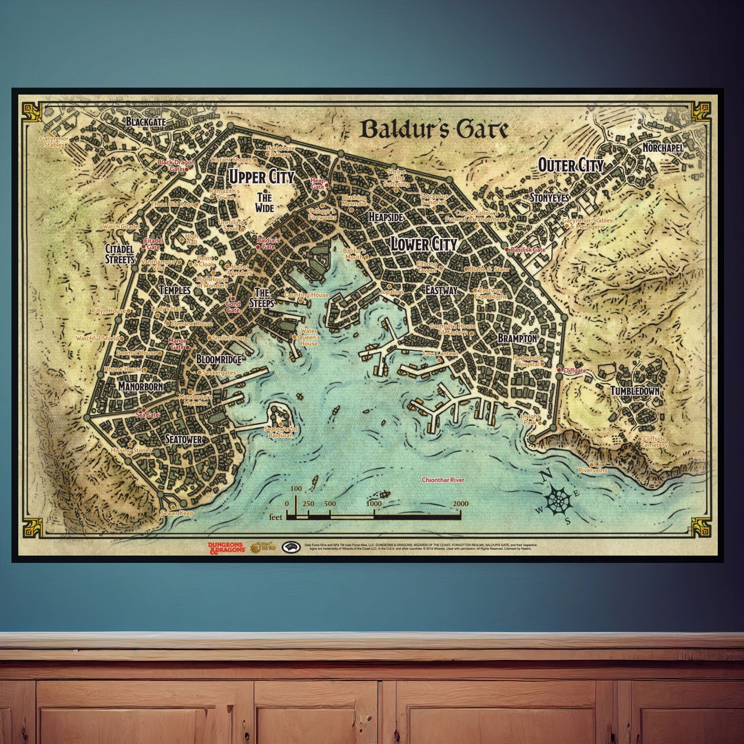Map of Baldur's Gate D&D Poster, Canvas Wall Art, Rolled Canvas Print ...