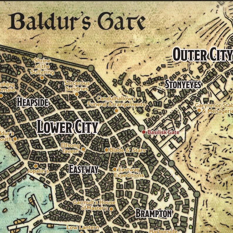 Map of Baldur's Gate D&D Poster, Canvas Wall Art, Rolled Canvas Print ...