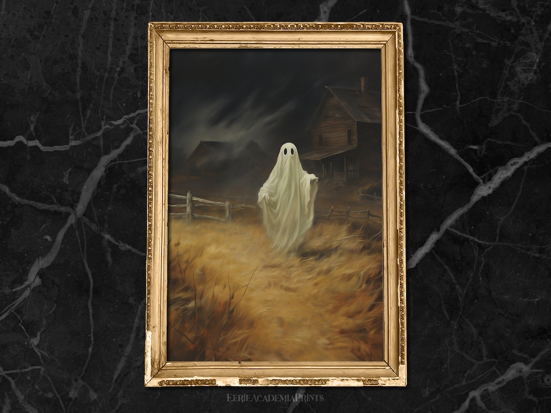 Ghost on Field Poster, Sheeted Ghost Art, Dark Academia, Gallery Wall ...