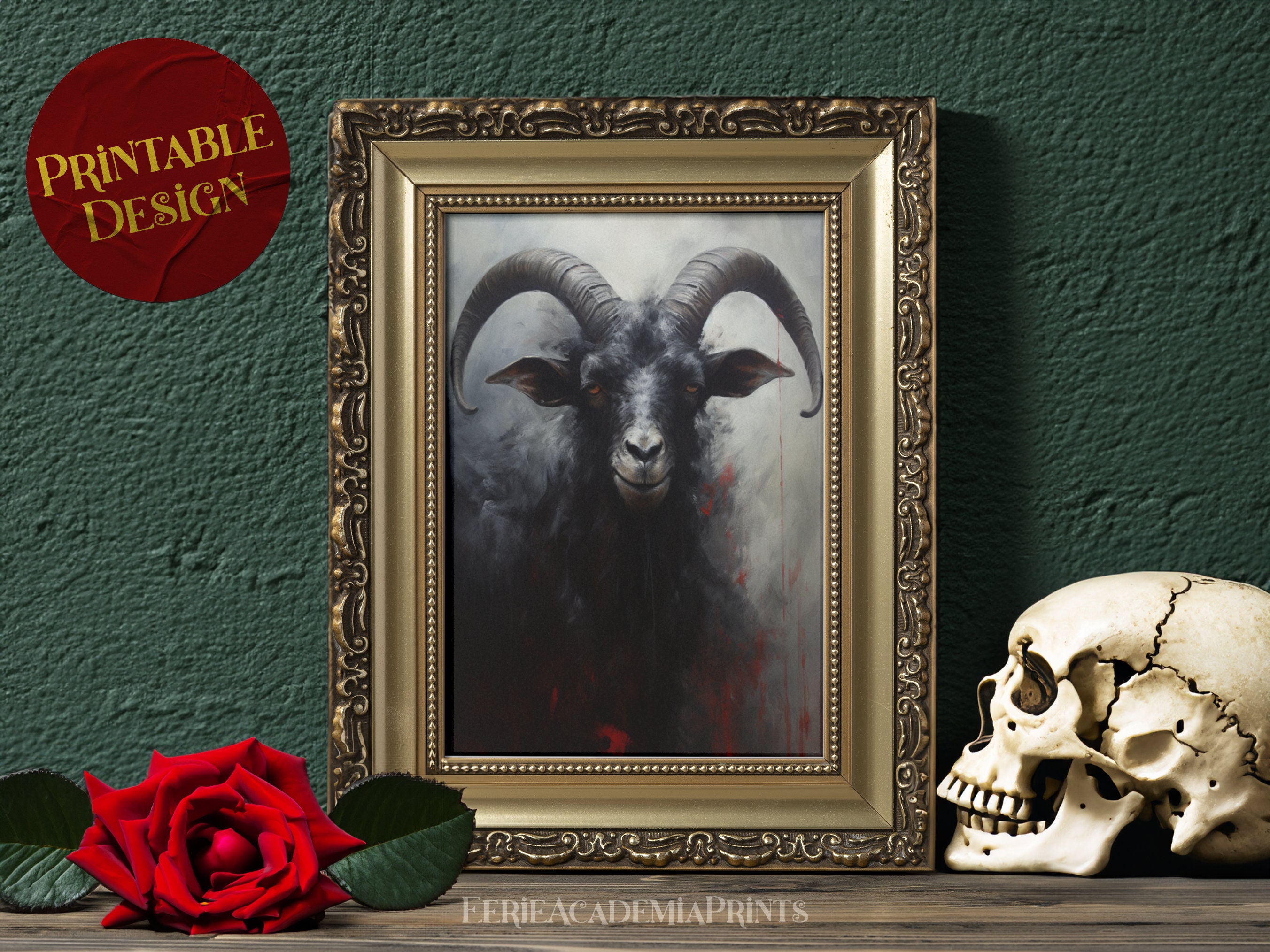 Black Goat Poster, Scary Goat Wall Art, Dark Academia, Gothic Decor ...