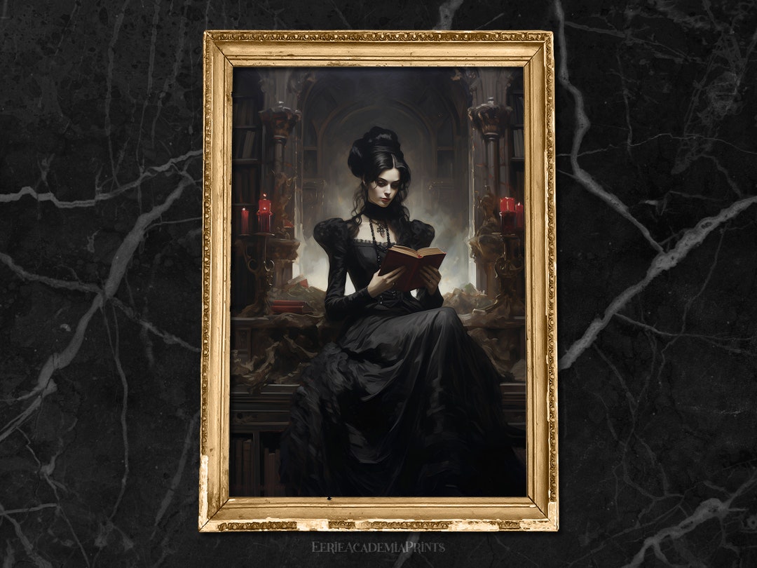 Vampire Bookworm, Dark Cottagecore Art, Witchy Decor, Vintage Painting ...