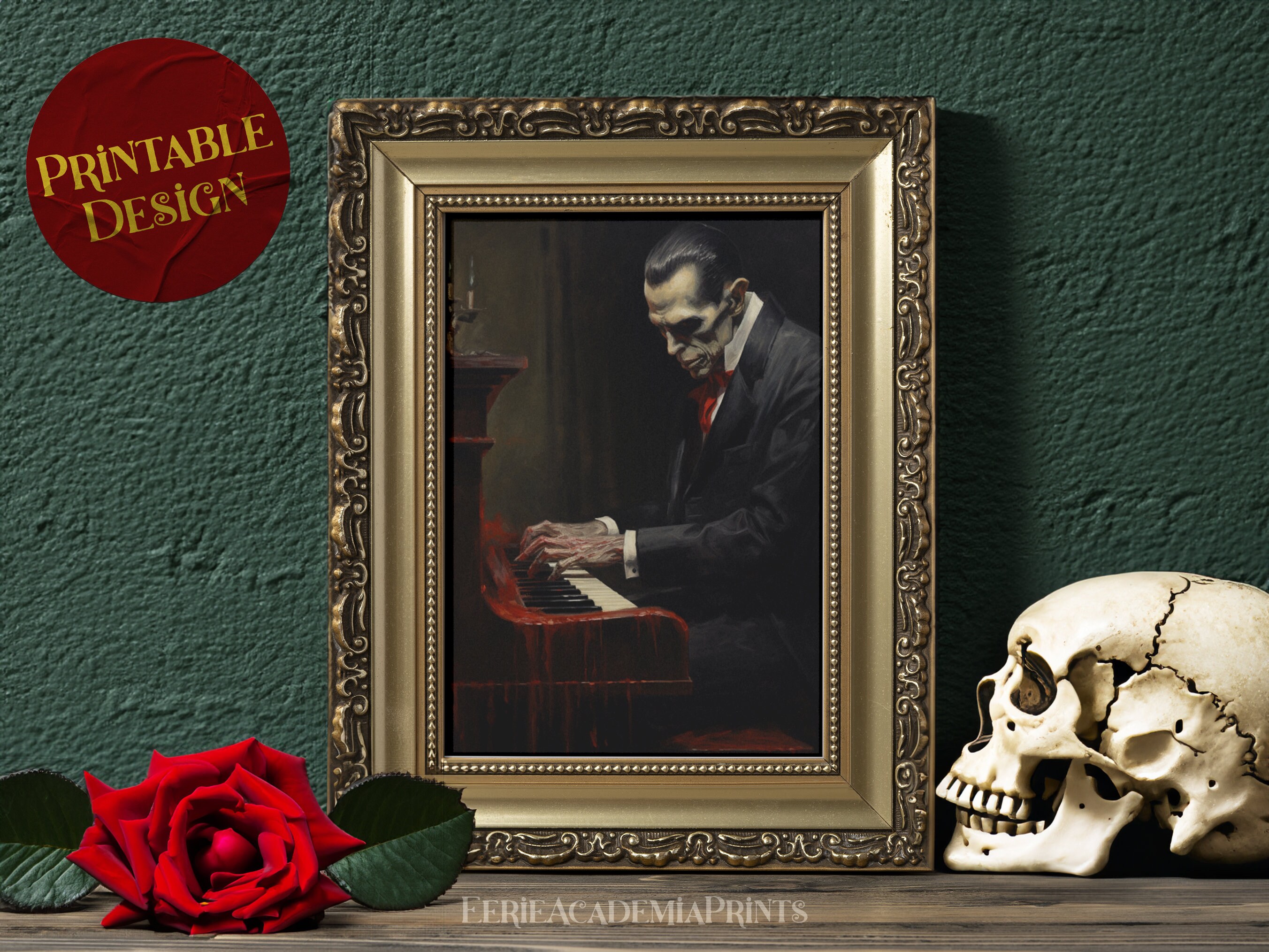 Vampire on Piano Poster, Dark Academia, Gallery Wall, Gothic Decor ...