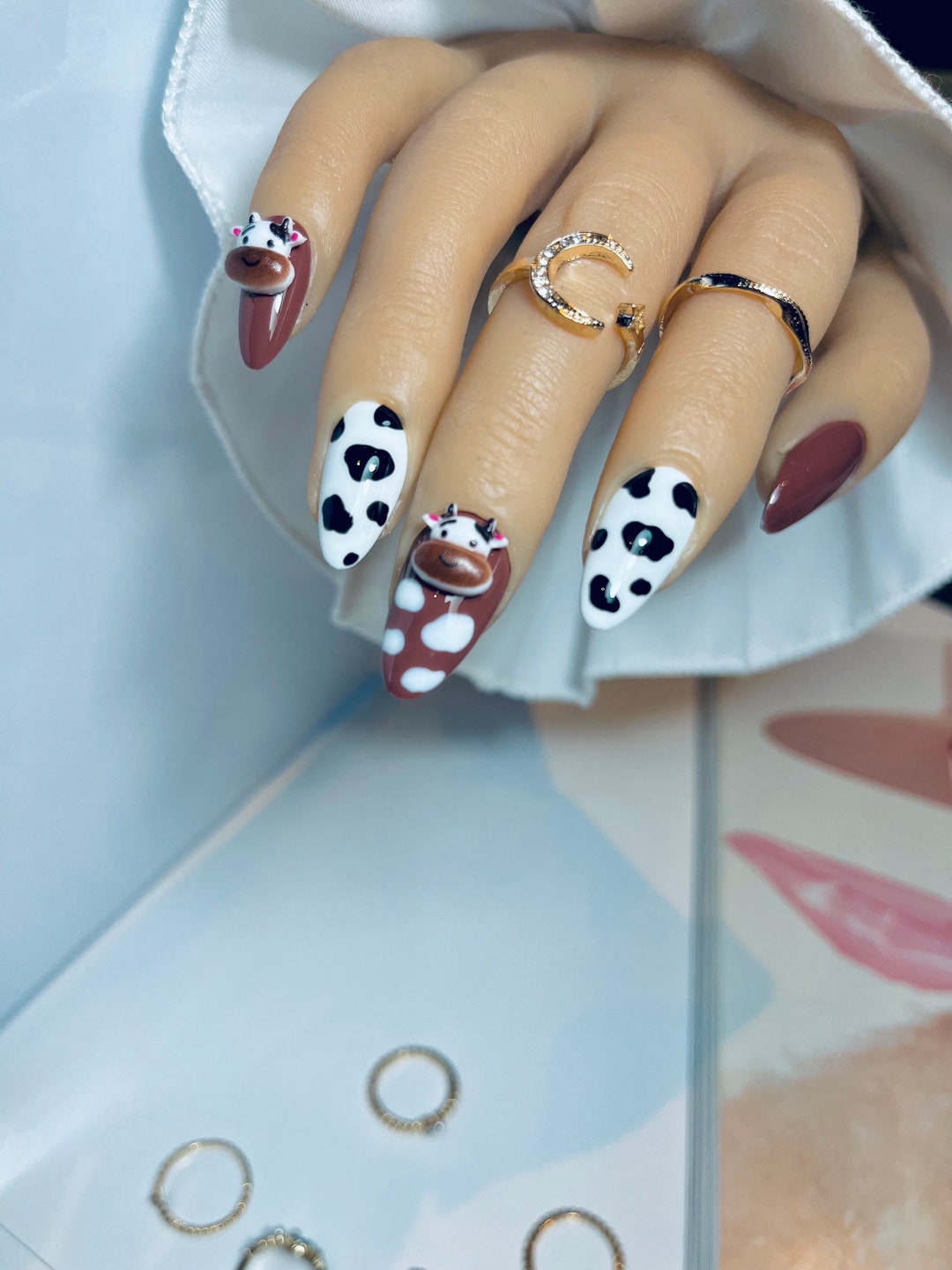 Cow Nails, Cow Almond Nails, Cow, Nails, Fake Nails, Press on Nails Cow ...