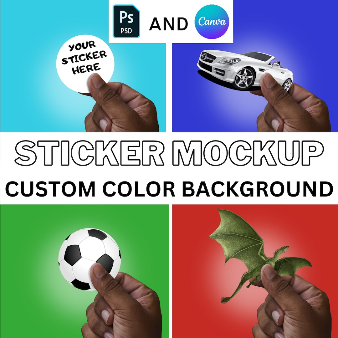 Black Male Hand Sticker Mockup, Custom Color Background, Canva ...