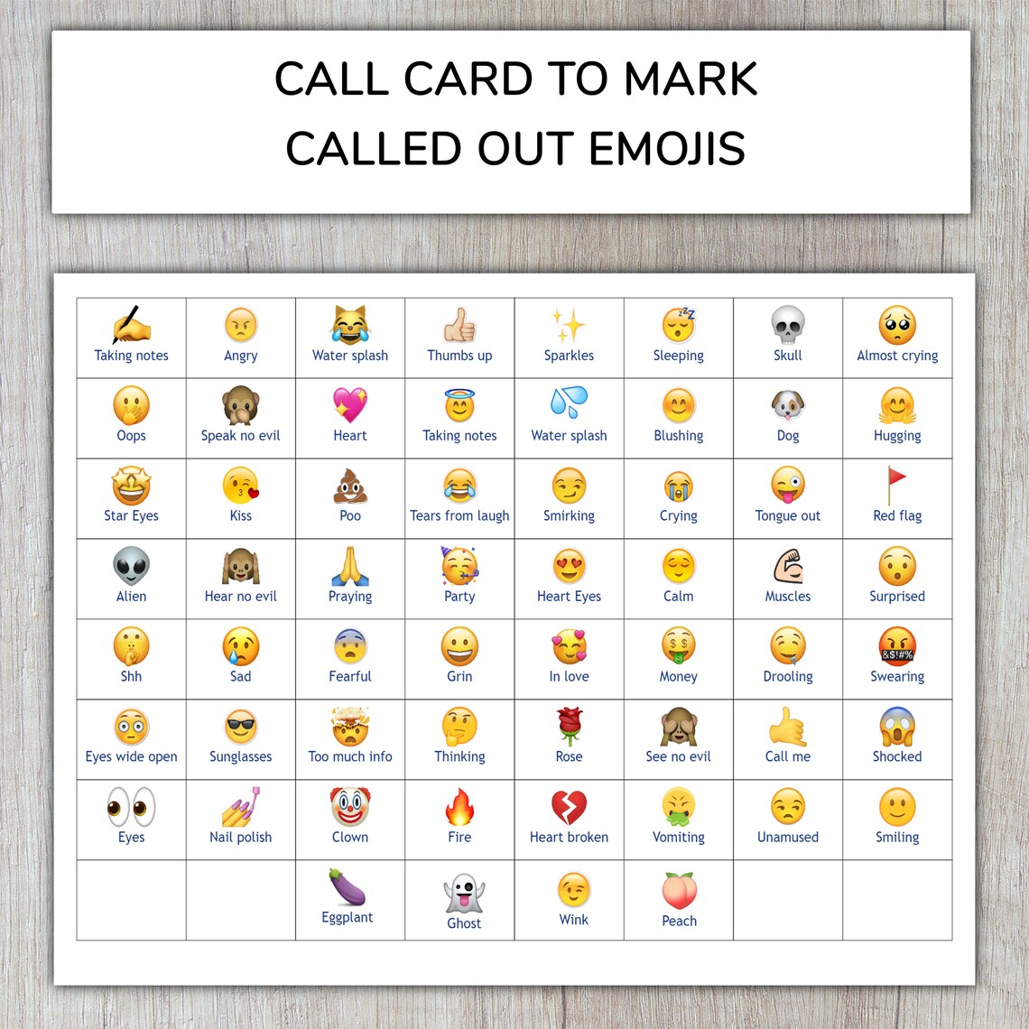 Printable Emoji Bingo Game, Instant Download, 60 Emojis, 50 Unique ...