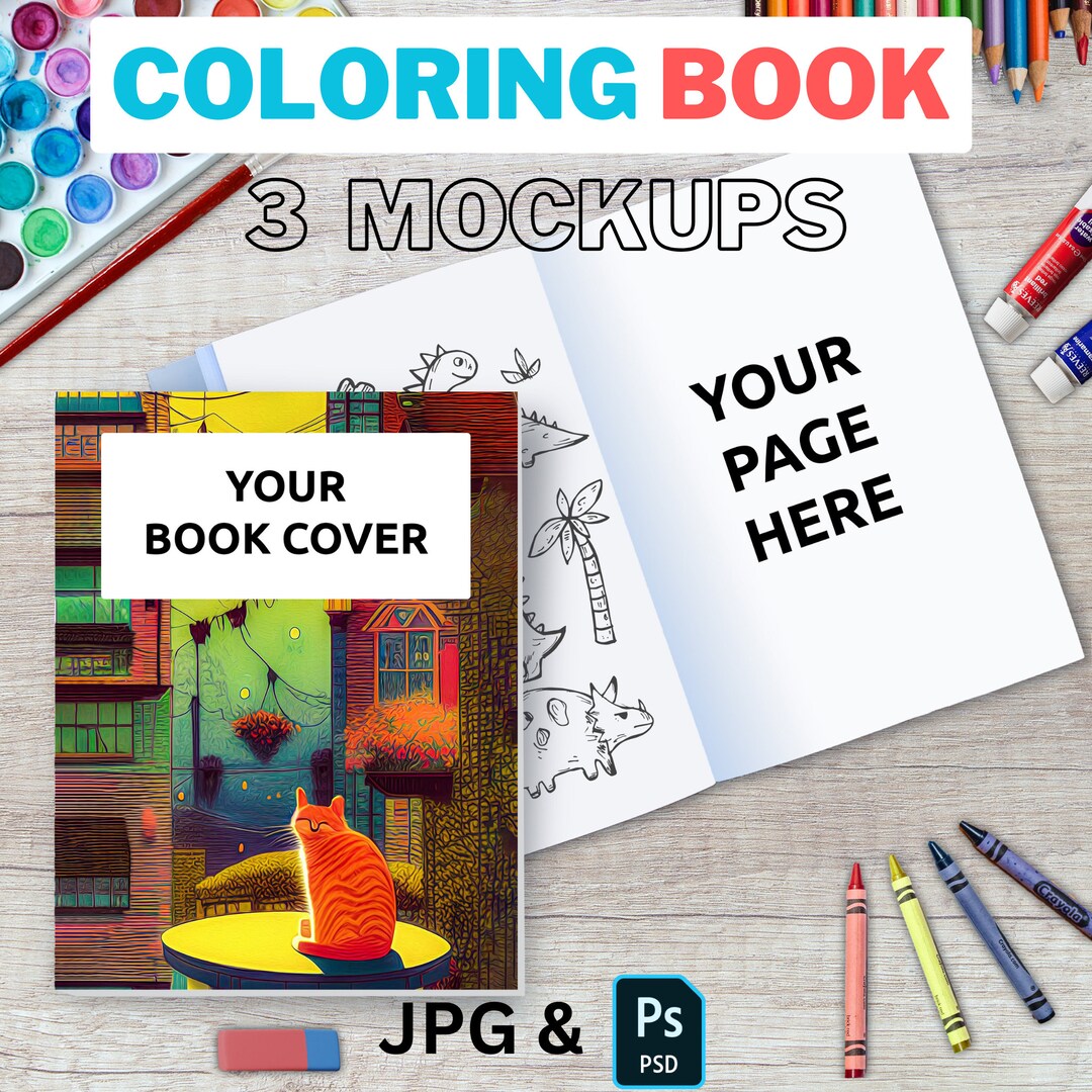 Open and Closed Coloring Book Mockup 2, KDP Mockup, PSD&JPG Tutorial, 8 ...