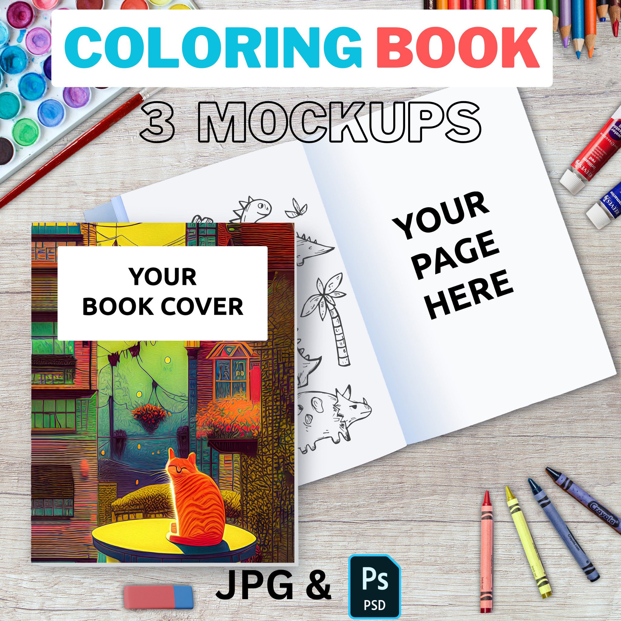 Open and Closed Coloring Book Mockup #2, KDP Mockup, PSD&JPG + Tutorial ...