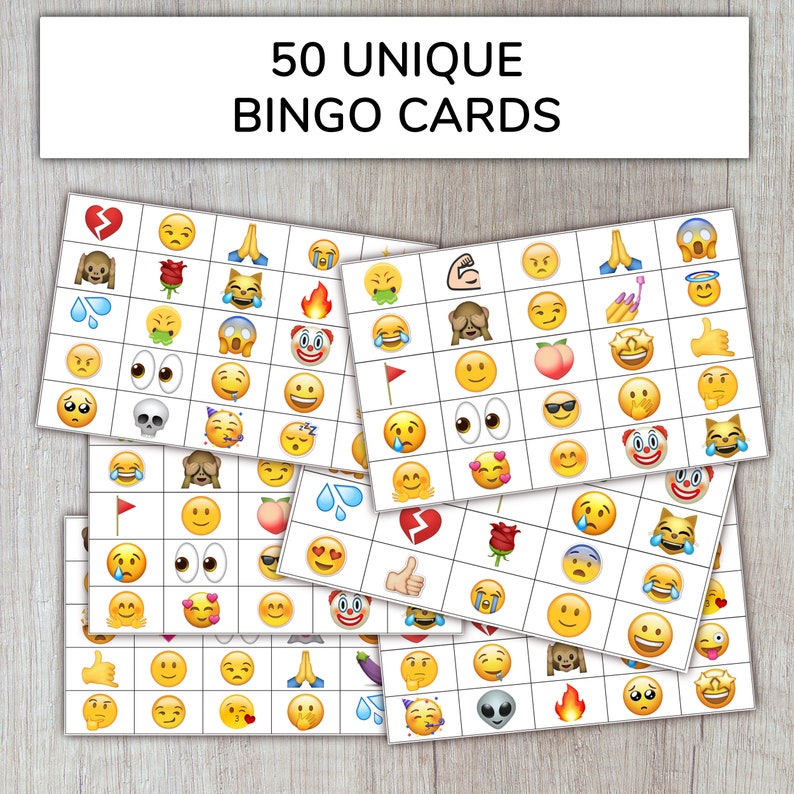 Printable Emoji Bingo Game, Instant Download, 60 Emojis, 50 Unique ...
