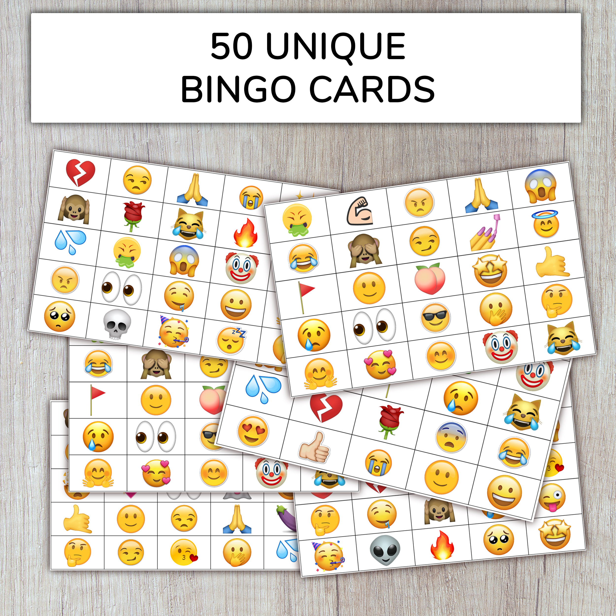 Printable Emoji Bingo Game, Instant Download, 60 Emojis, 50 Unique ...