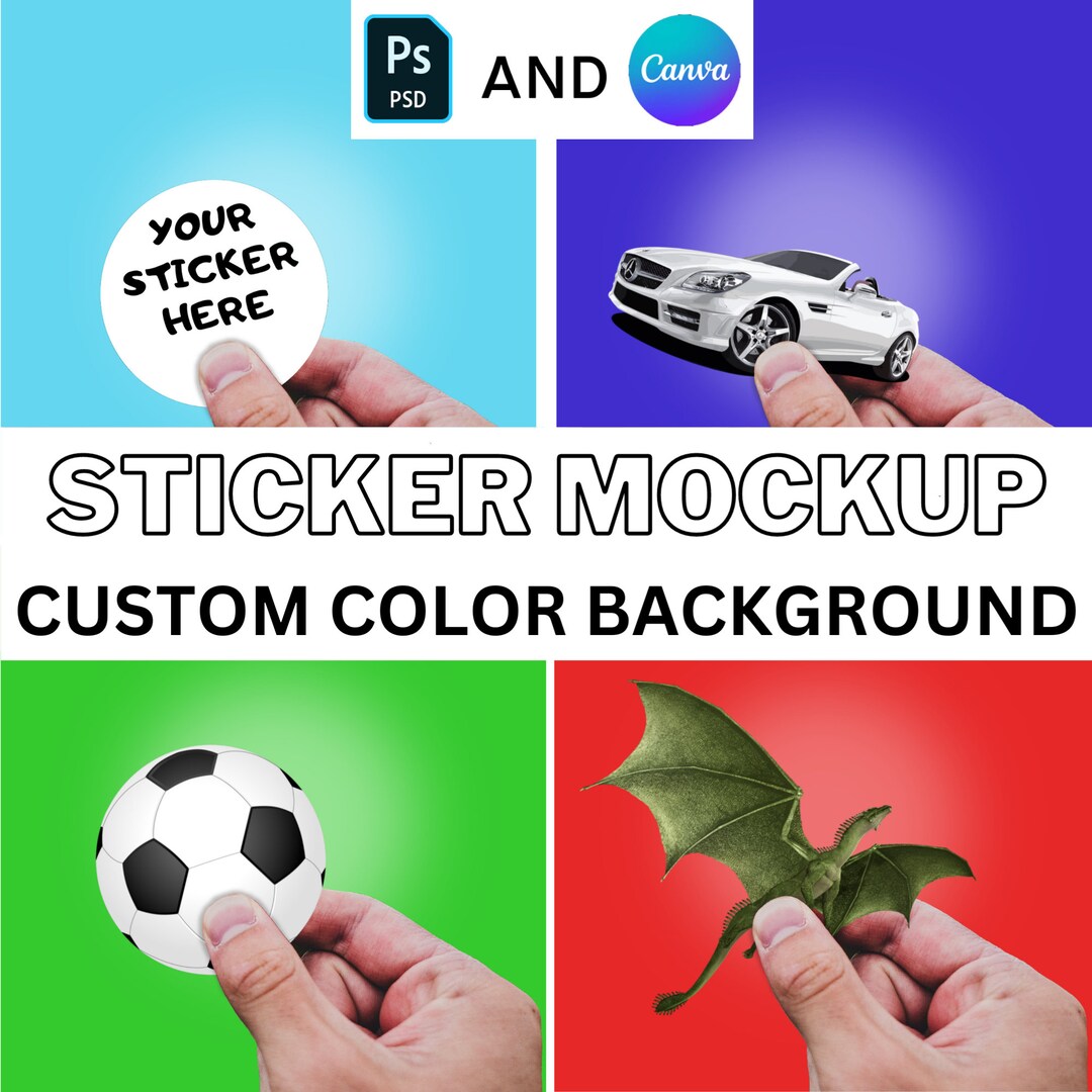 Male Hand Sticker Mockup, Custom Color Background, Canva, Photoshop PSD ...