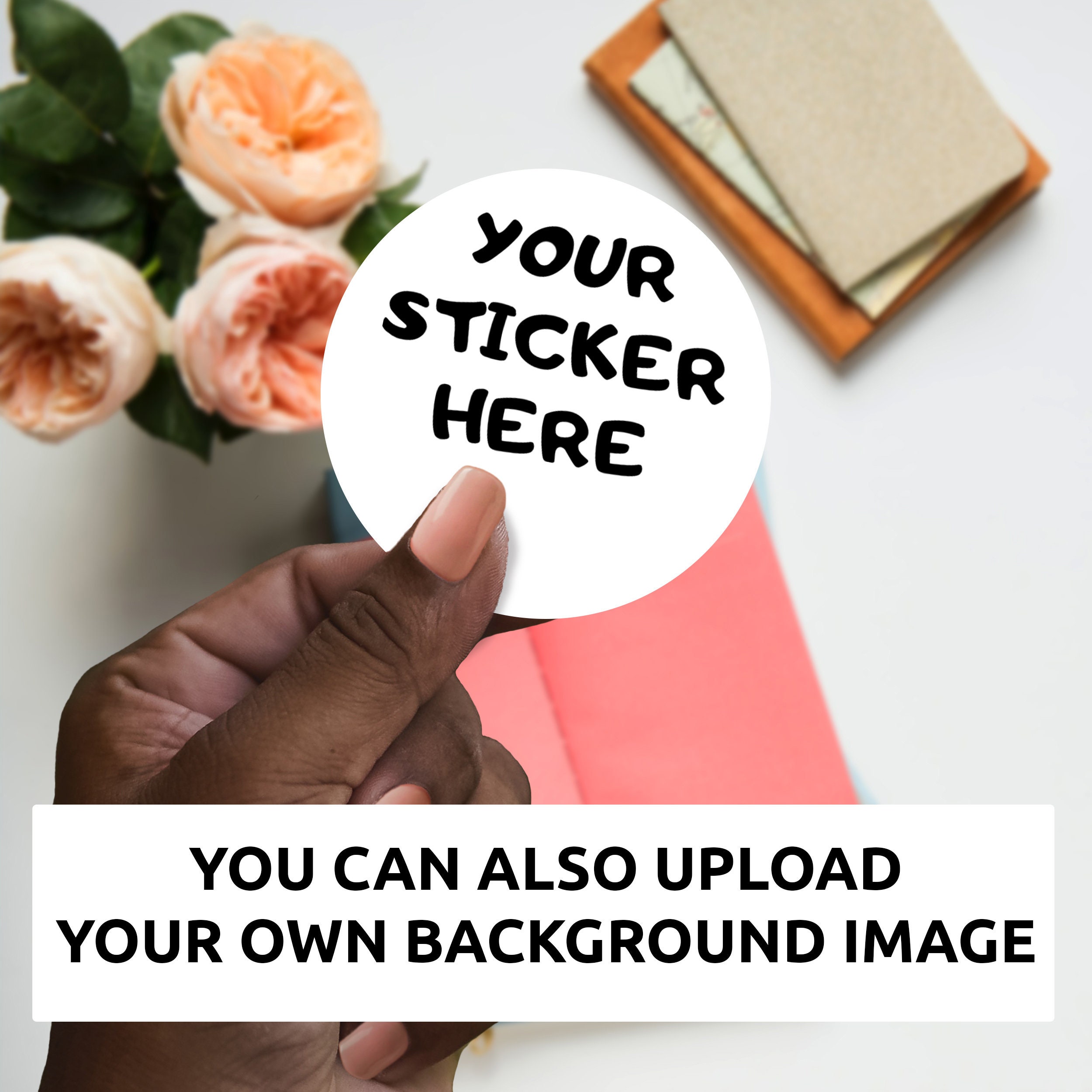 Black Hand Sticker Mockup Custom Color Background, Canva, Photoshop PSD ...