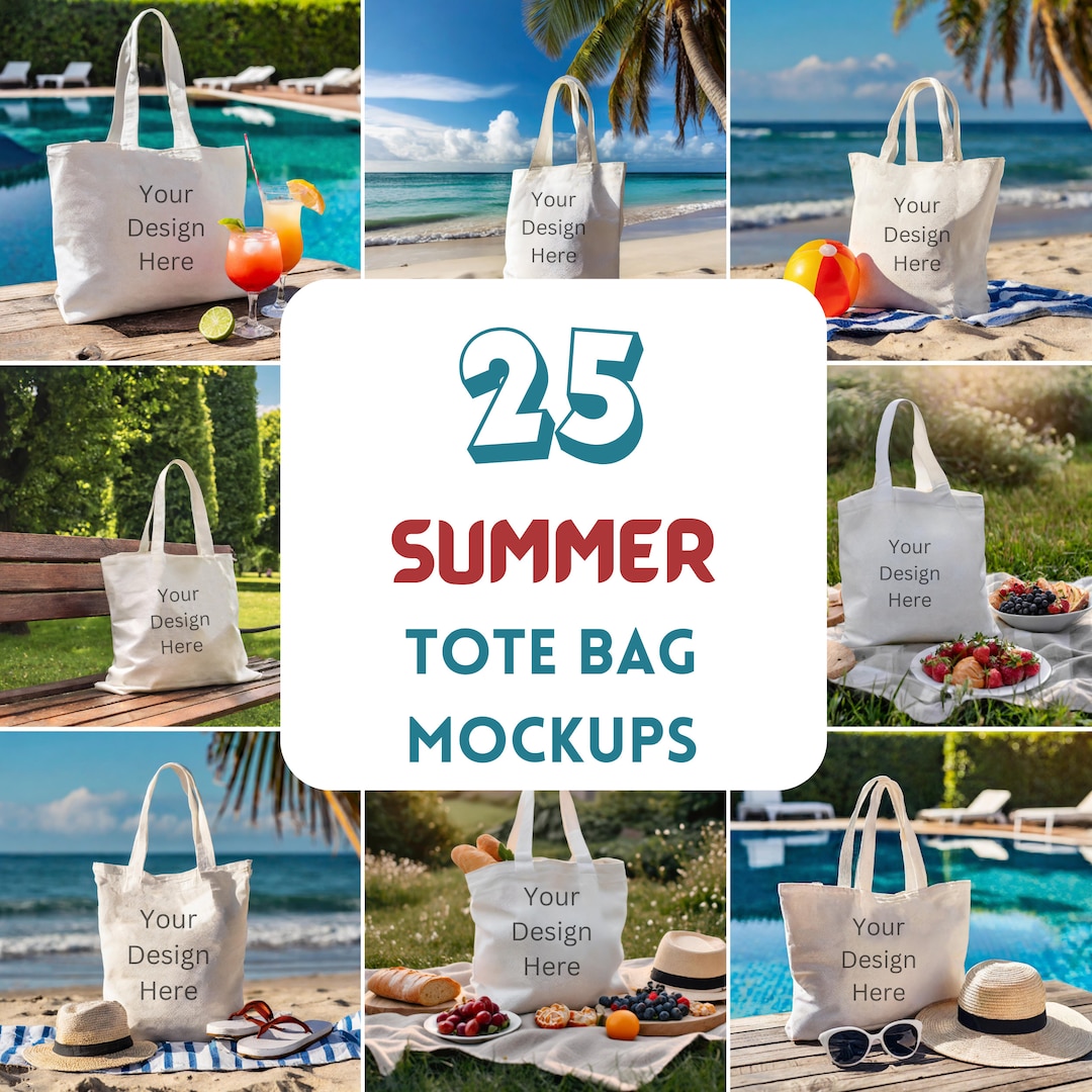 25 White Tote Bag Mockups, Summer Theme, Cotton Tote Bag Mockup Bundle ...