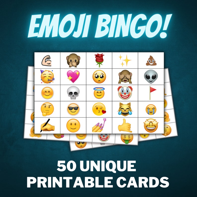 Printable Emoji Bingo Game, Instant Download, 60 Emojis, 50 Unique ...