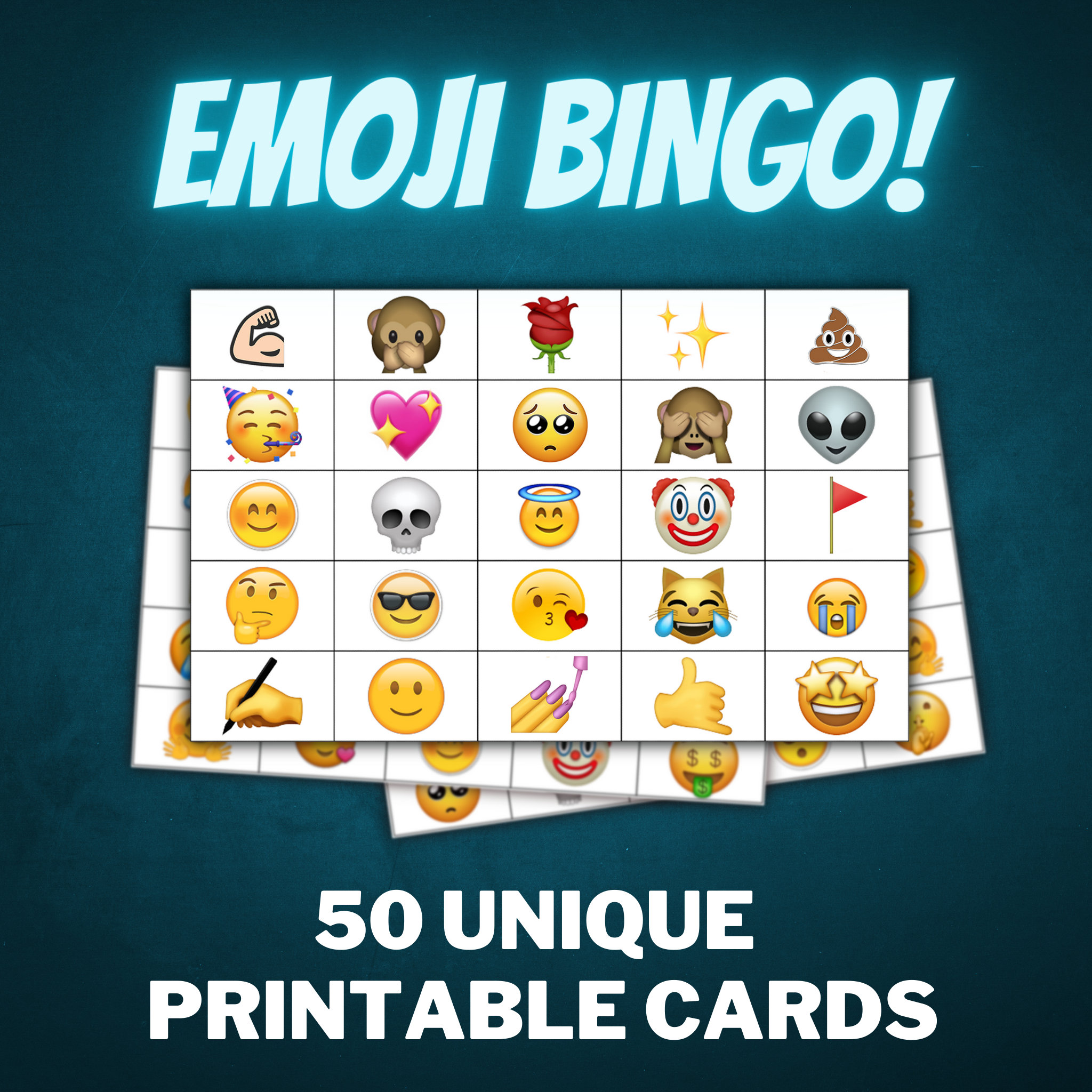 Emoji Bingo Cards Printable, Emoji Bingo Cards, Printable Emoji Bingo ...