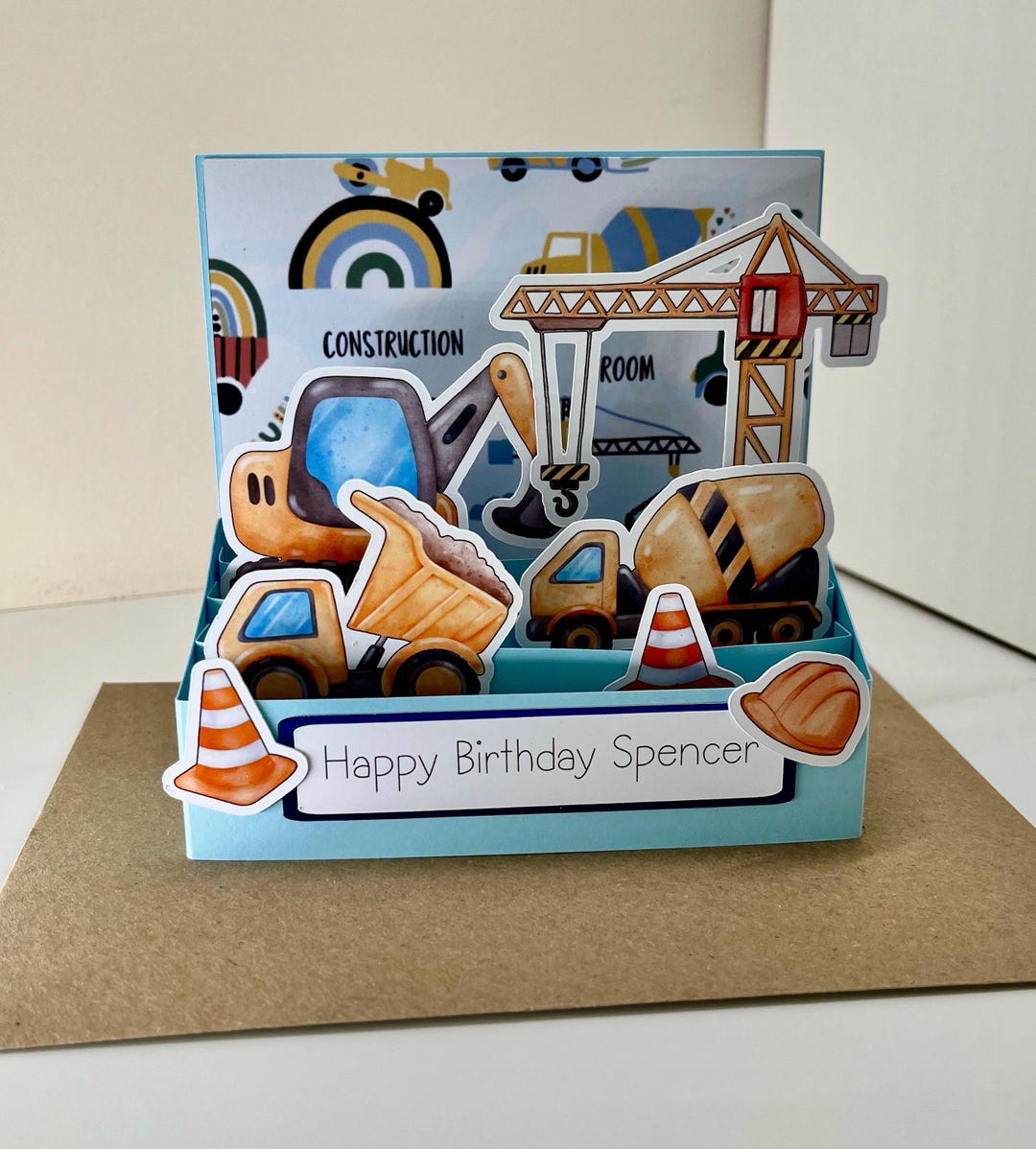 HANDMADE Digger/ Construction Themed Pop up Card- Personalised If ...