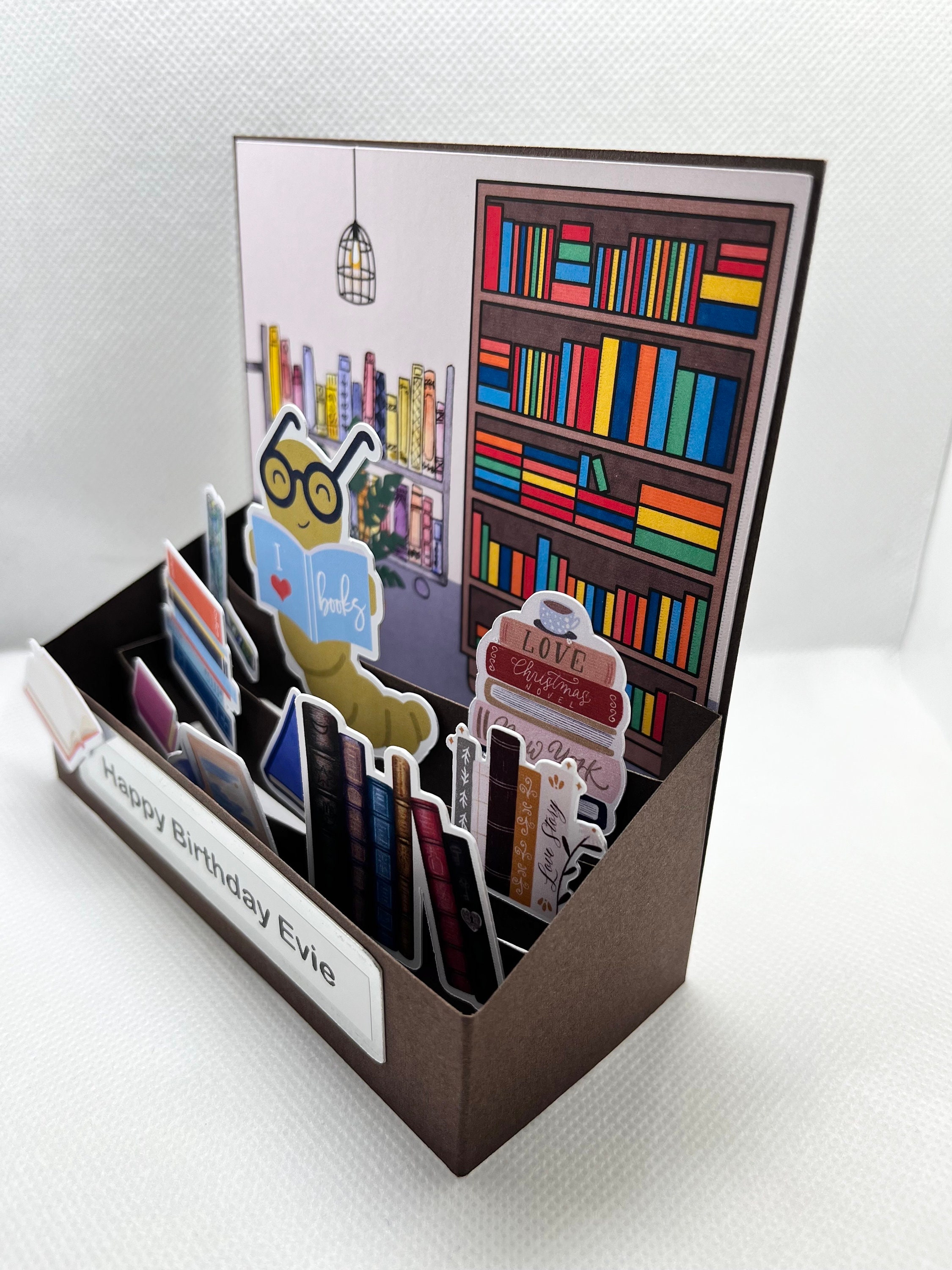 Book Themed Pop up Card Personalised library, Book Lover, Book Worm - Etsy