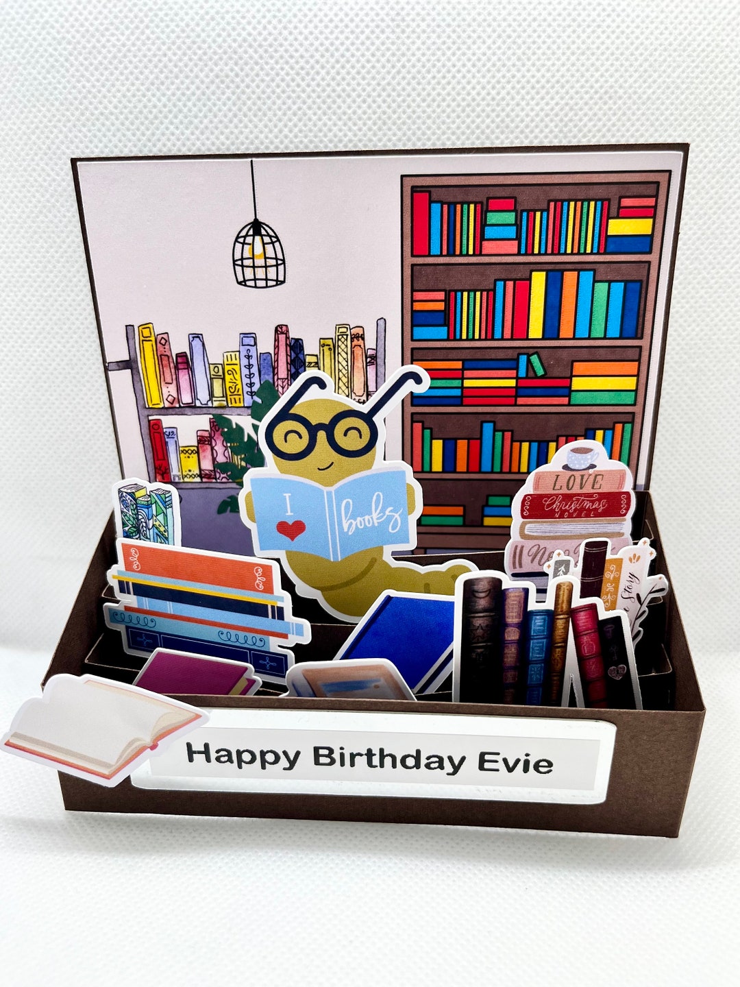 Book Themed Pop up Card Personalised library, Book Lover, Book Worm - Etsy