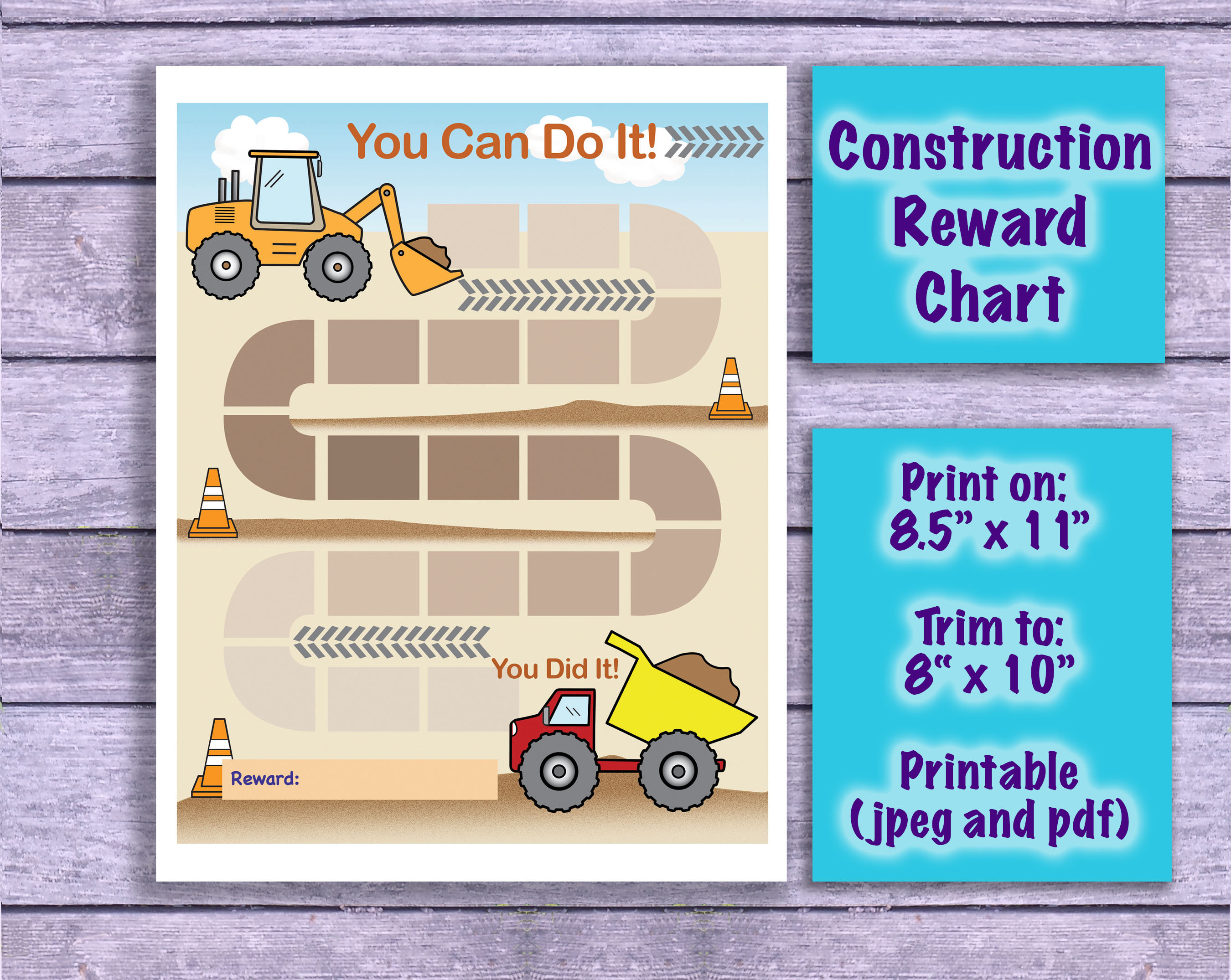Construction Reward Chart | Instant Download Sticker Chart | Toddler ...