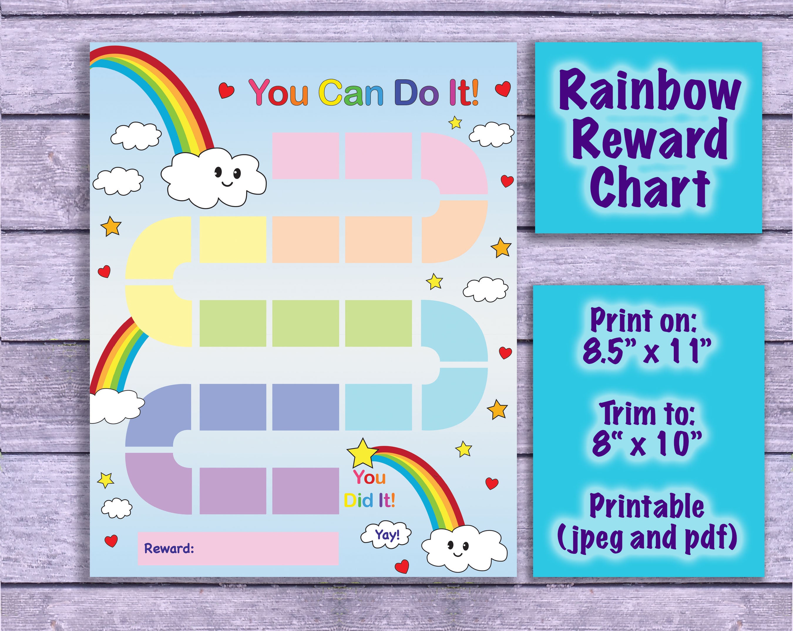 Rainbow Reward Chart for Girls & Boys | Instant Download Sticker Chart ...