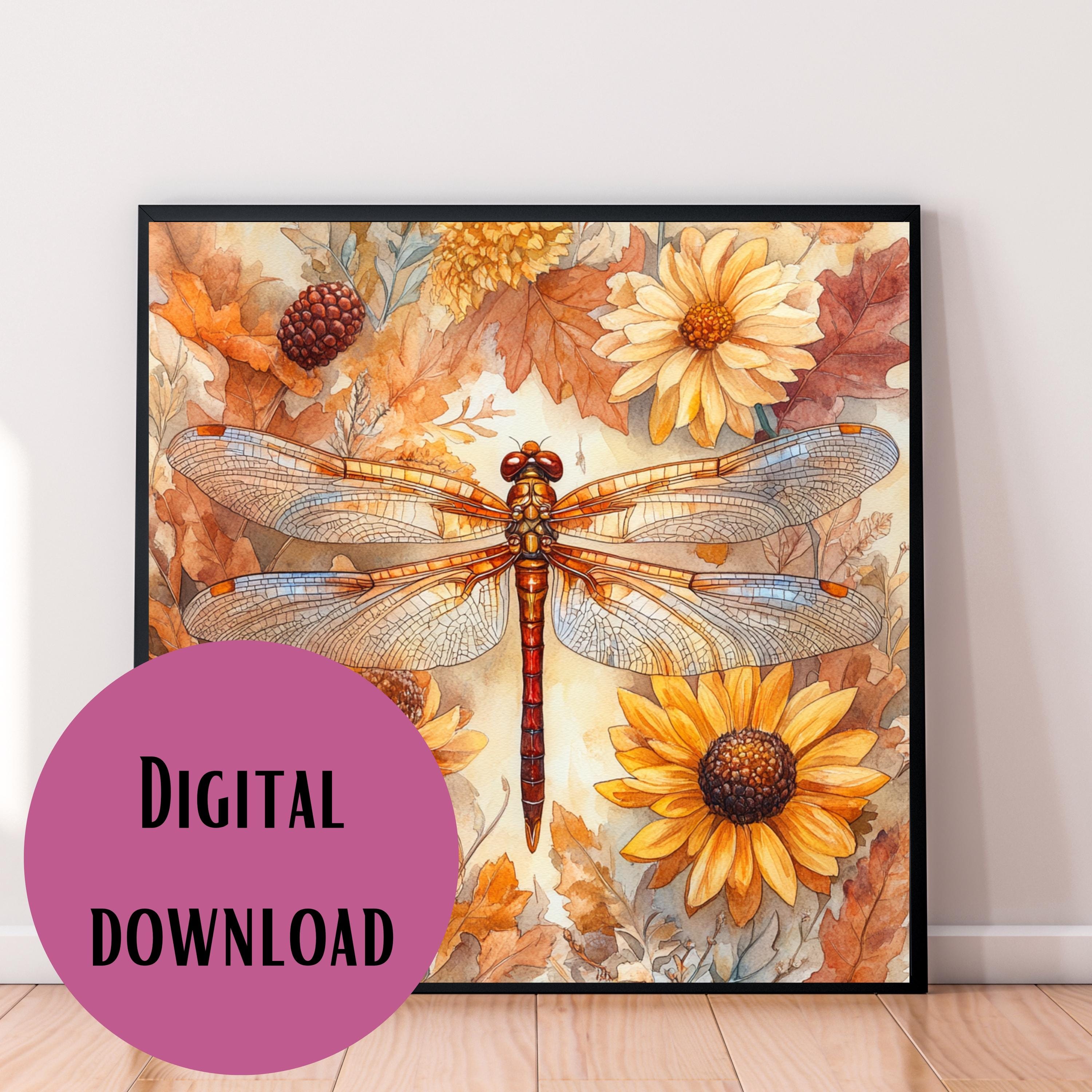 Autumn Dragonfly Watercolor Print Set: Fall Decor (digital Download) - Etsy
