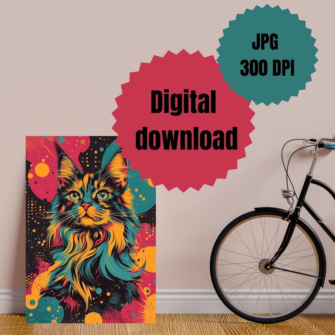 Vibrant Maine Coon Cat Poster Animal Art Print for Cat Lovers, Pet ...