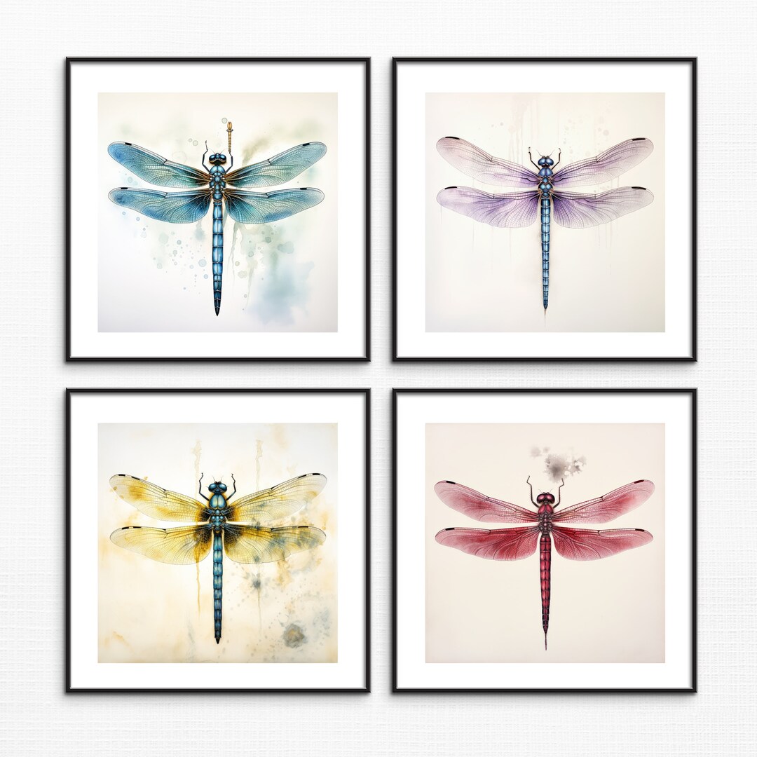 Set of 4 Majestic Dragonfly Posters. Wall Art for Nature Lovers ...
