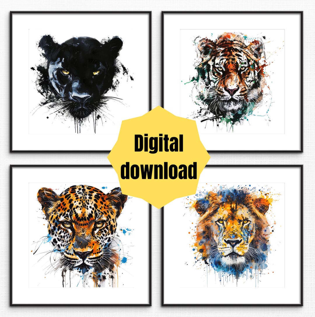 Big Cats Poster Set: Tiger, Lion, Panther, Leopard (digital Download ...