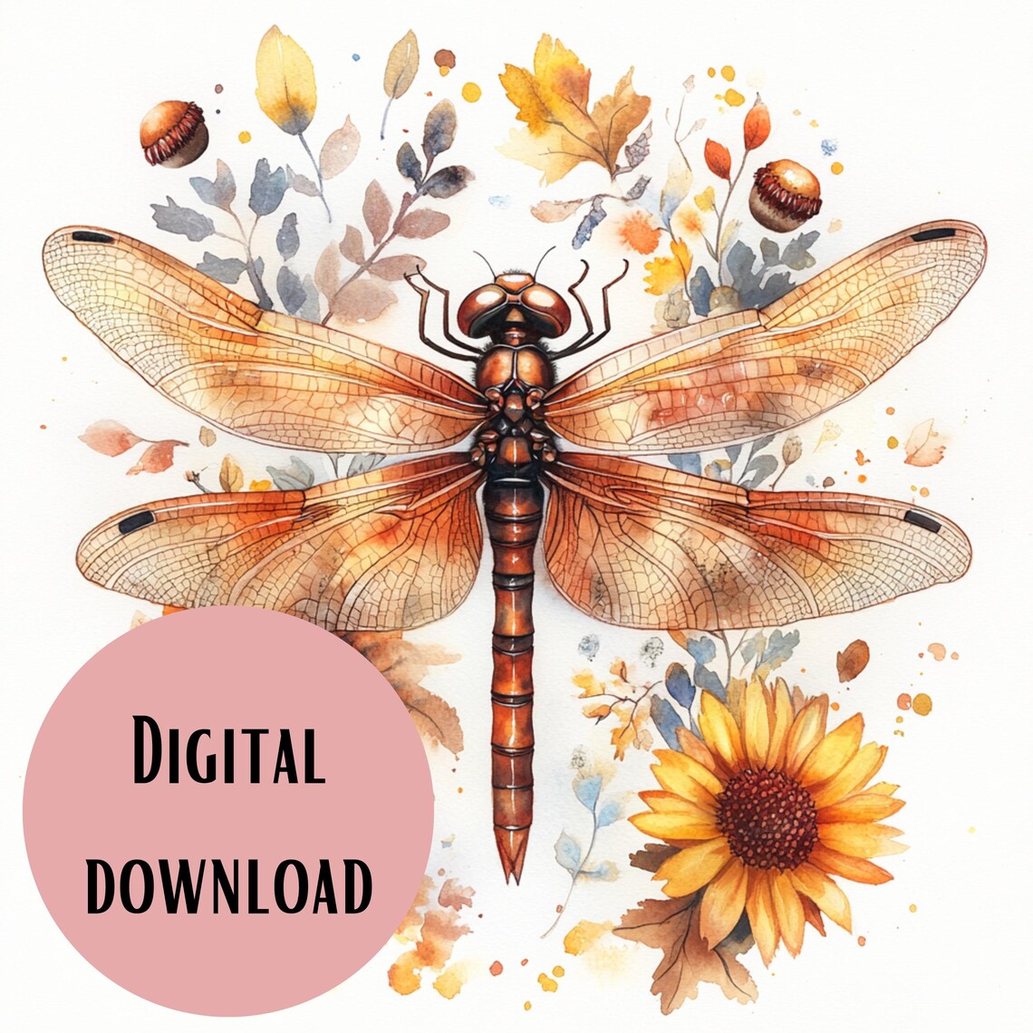 Autumn Dragonfly Watercolor Print Set: Fall Decor (digital Download) - Etsy