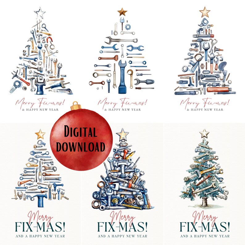 Merry Fix-mas! Mechanic Christmas Card, Engineer Holiday Greeting, Tool ...
