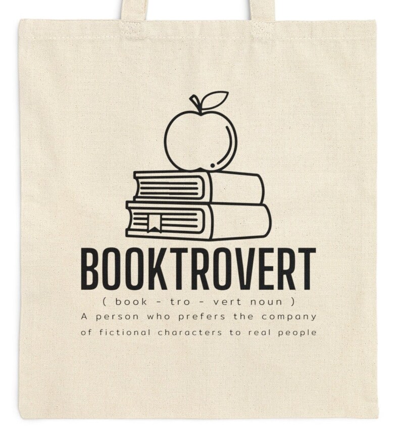 Booktrovert Definition Tote Bag, Funny Book Bags, Library Tote Bag ...