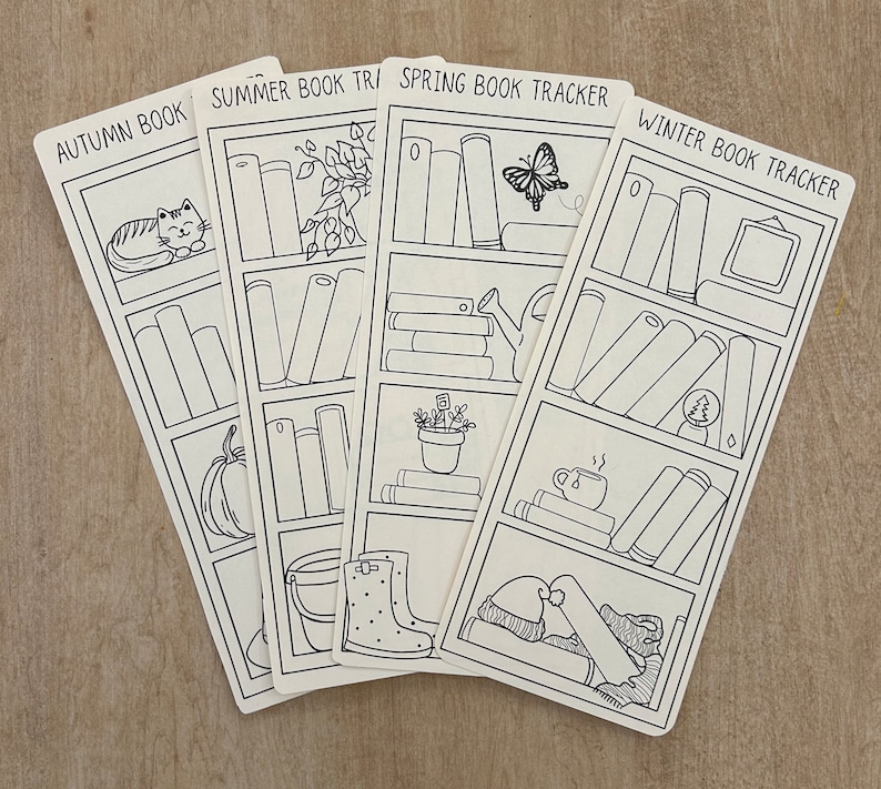 Seasonal Bookshelf Book Tracking Bookmark, Book Tracker, Reading Log ...