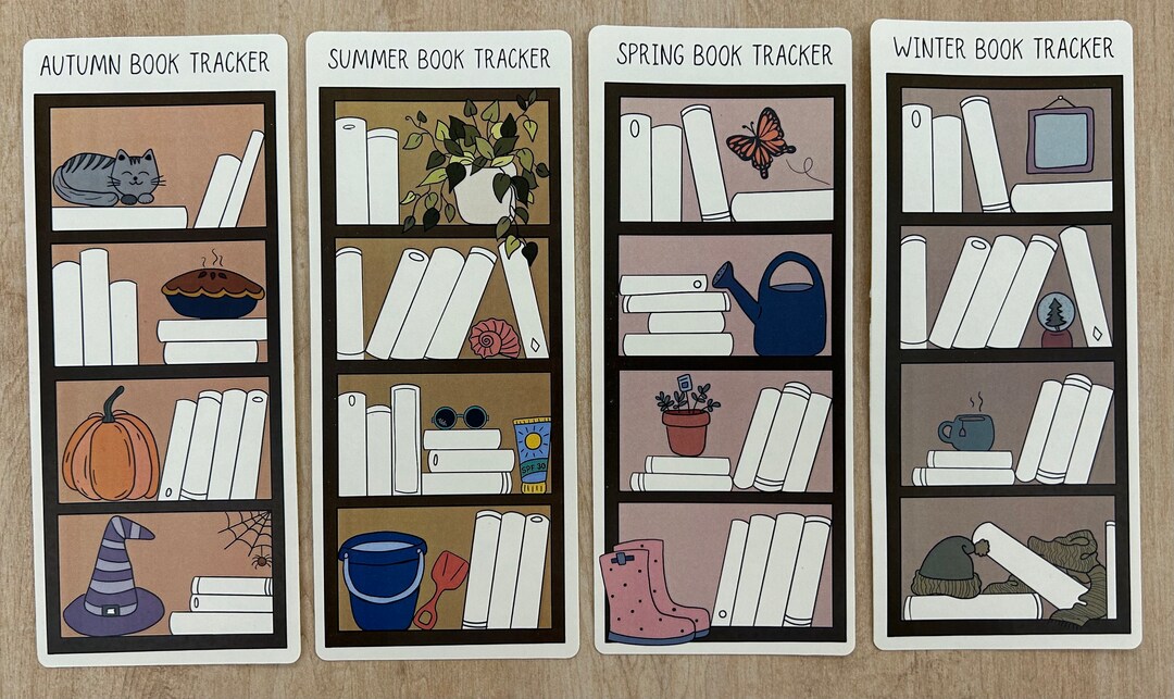 Seasonal Bookshelf Book Tracking Bookmark, Book Tracker, Reading Log ...