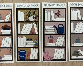 Seasonal Bookshelf Book Tracking Bookmark, Book Tracker, Reading Log ...