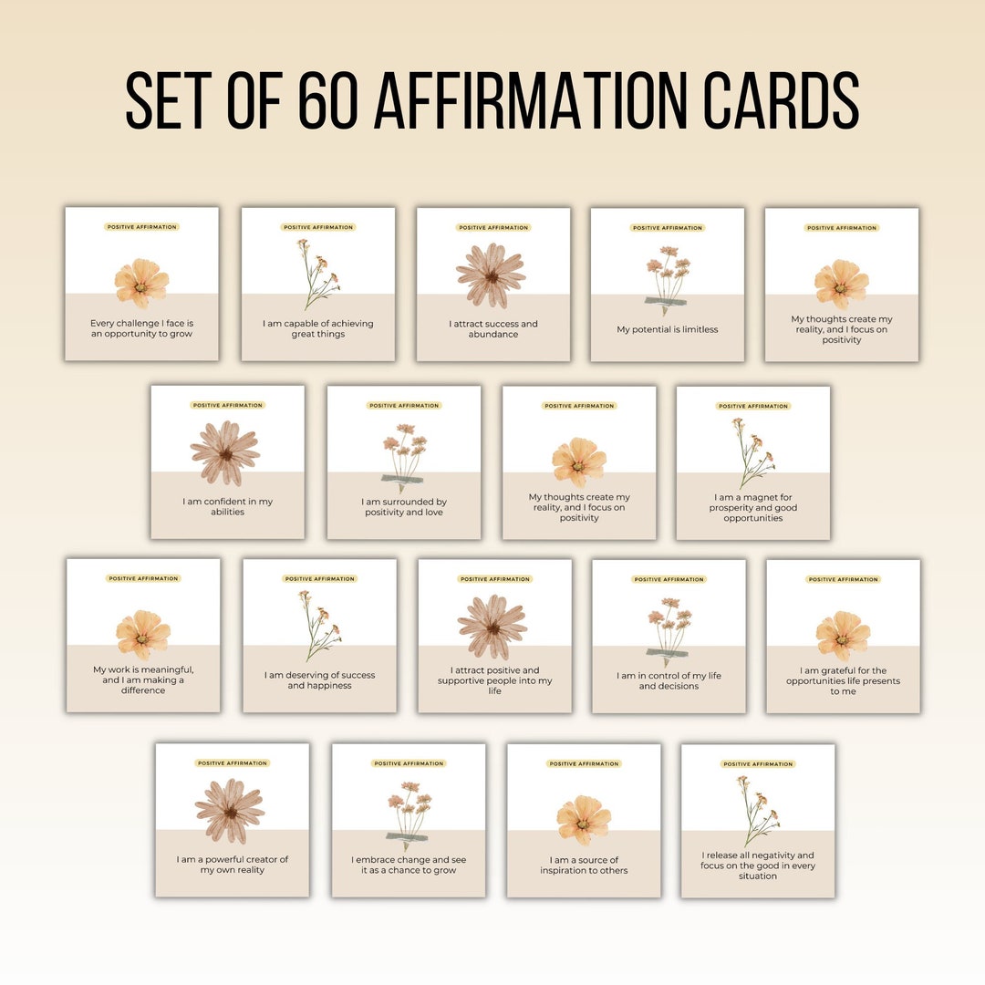 Printable Positive Affirmation Cards, Pdf Download Affirmation Sheets ...