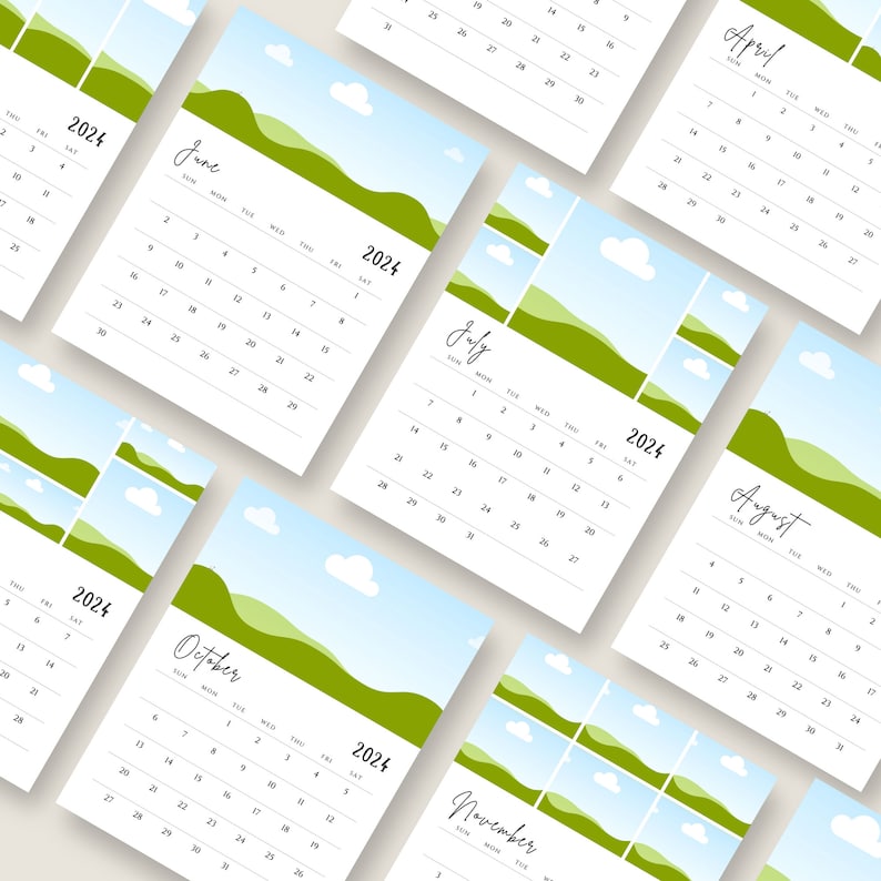 Fully Editable 2024 Calendar Canva Template, Ready to Print, Calendar ...
