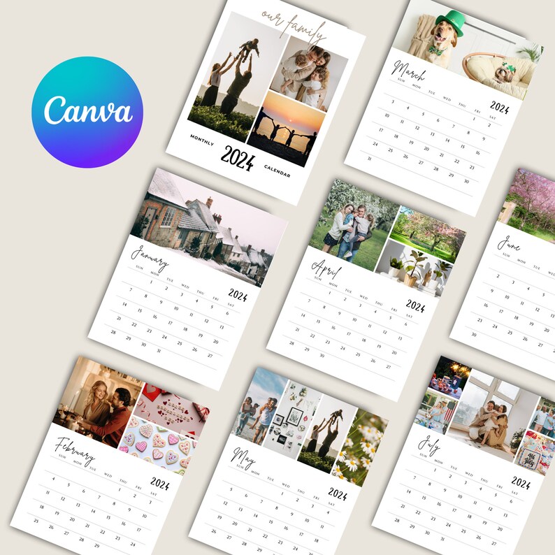 Fully Editable 2024 Calendar Canva Template, Ready to Print, Calendar ...